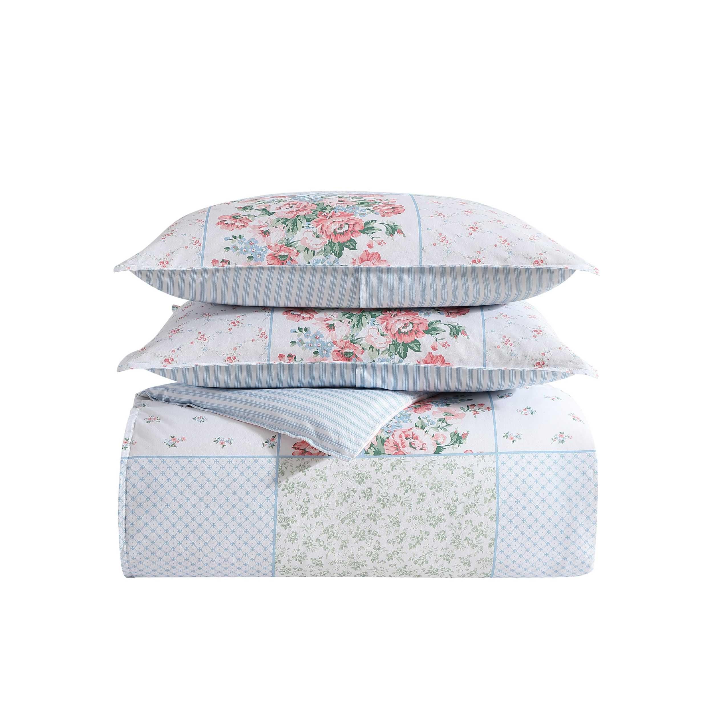 Laura Ashley - Duvet Set, Super Soft & Cozy Bedding, Includes Matching Shams & Bonus Throw Pillow Covers, Luxurious Home Decor (Hope Patchwork Blue, Full/Queen)