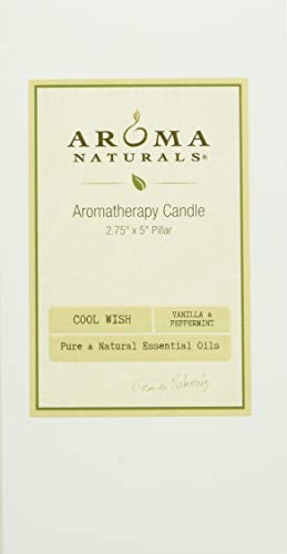 Aroma Naturals Holiday Essential Oil Vanilla & Peppermint Scented Pillar Candle, Cool Wish, 2.75 inch x 5 inch