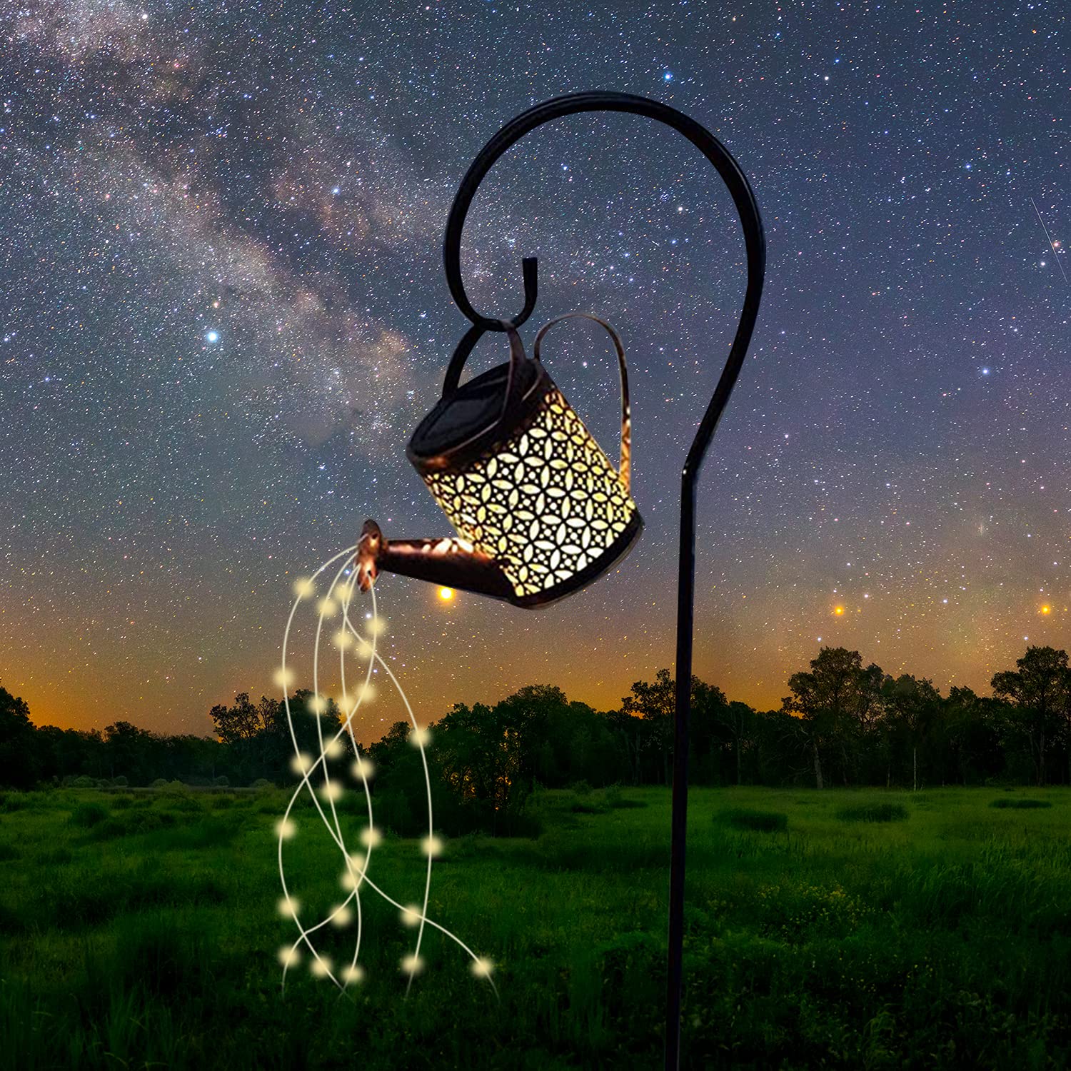 Outdoor Solar Lights Garden Decor - Meteor Light Outdoor Garden Decoration Lights Solar Powered Patio Decor Waterproof Pathway Landscape Lights Art Watering Pot Star Shower Solar Lights
