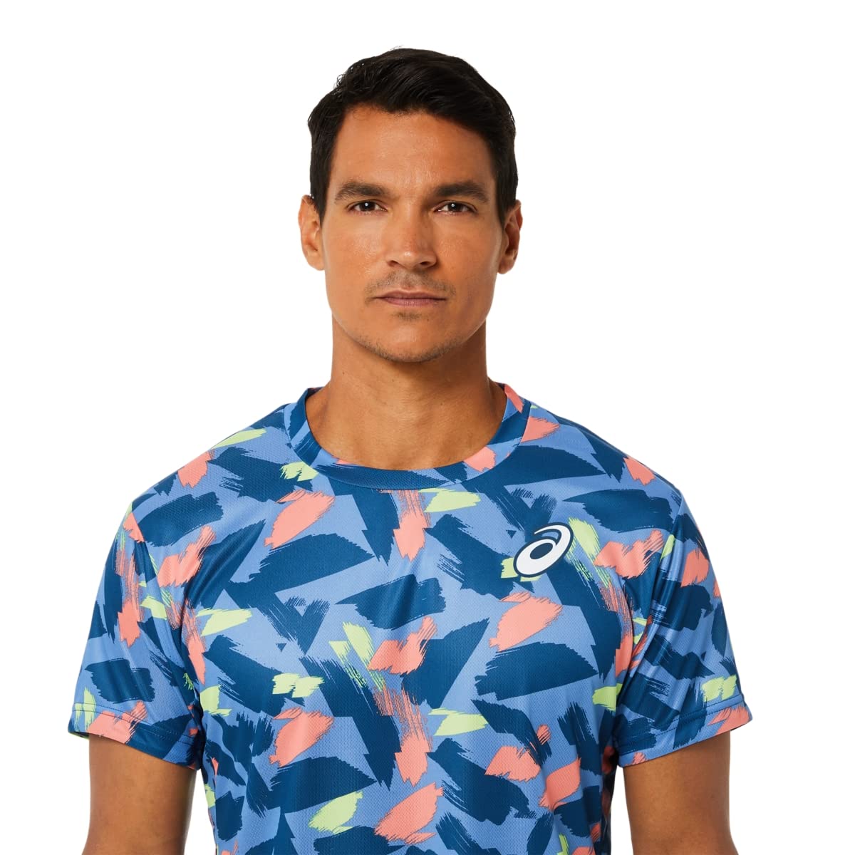 ASICS Men's Match Graphic Short Sleeve TOP Tennis Apparel, L, Light Indigo