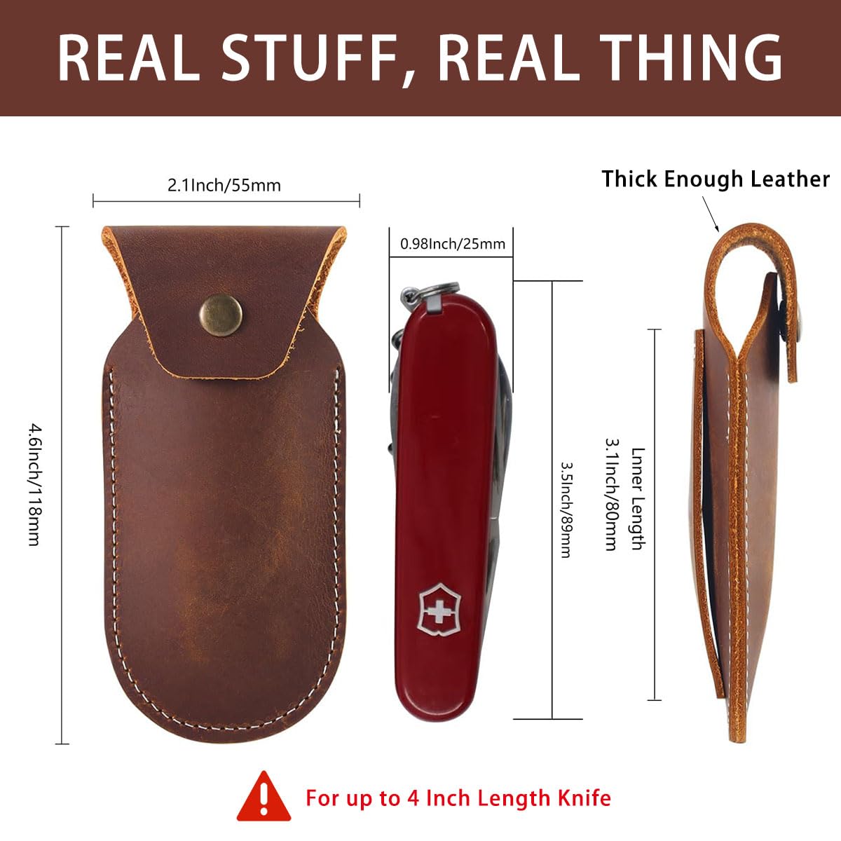 Biobasedon Leather Knife Sheath for Belt Knife - Case Knife Holder for Swiss Army Knife, Buck Pouch for 4 Inch Folding Knife(Not for Buck 110