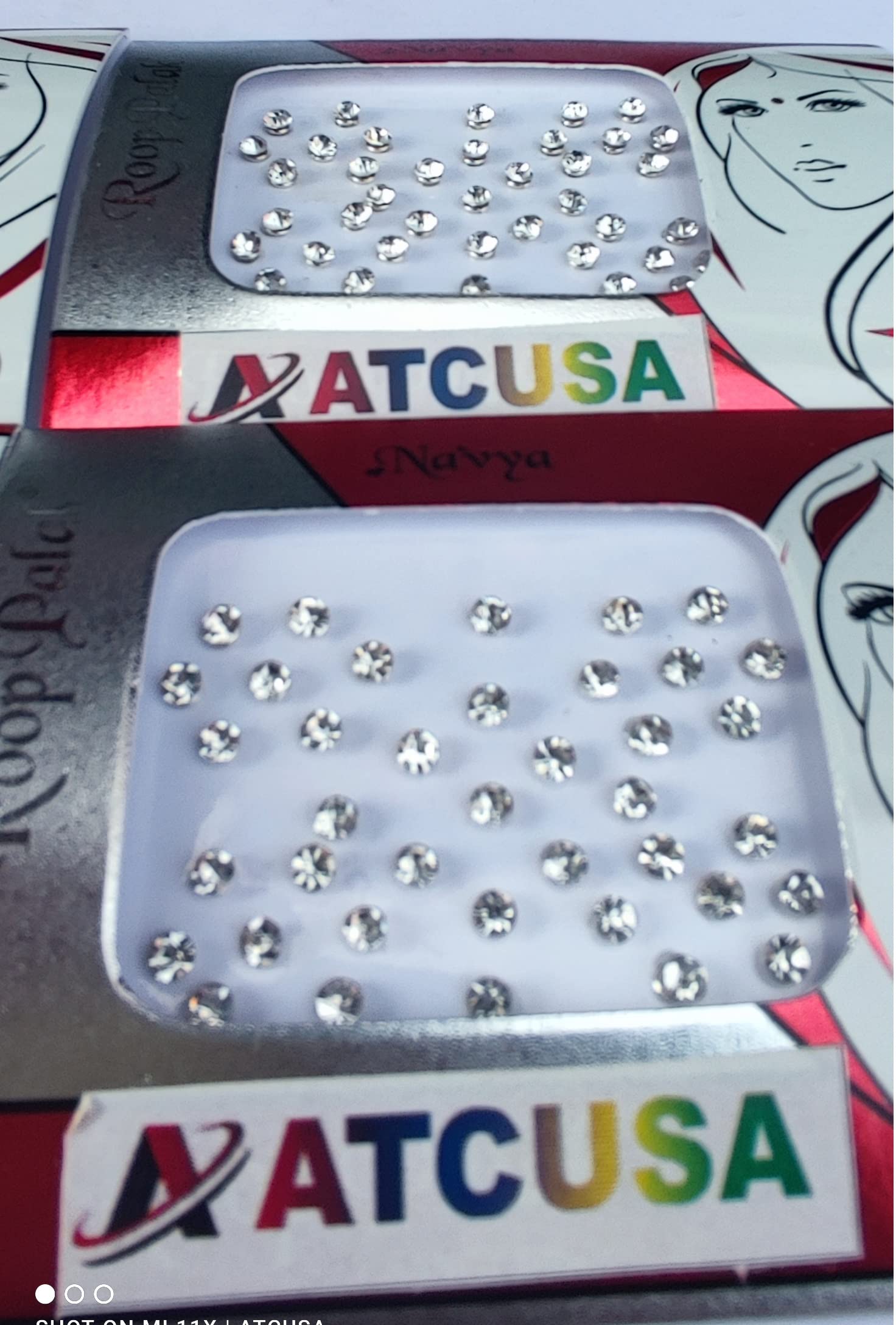 ATCUSA 140+ Bindi Dots Diamond Crystal Fake Nose stud/Indian Bindi for women Face Jewels silver black Multi temporary tattoo Packet Silver/White Crystal Stones - Size 3mm