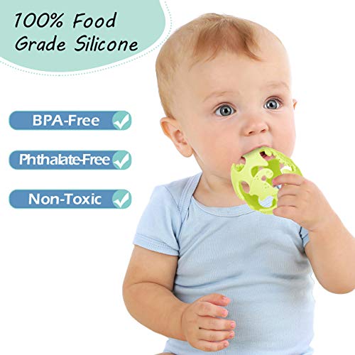 Baby Teething Toys for 3+ Months, Dinosaur Teethers for Babies, Safe Baby Teether Ball, Baby Teething Pacifier, Soft and Durable Teething Balls (Green)
