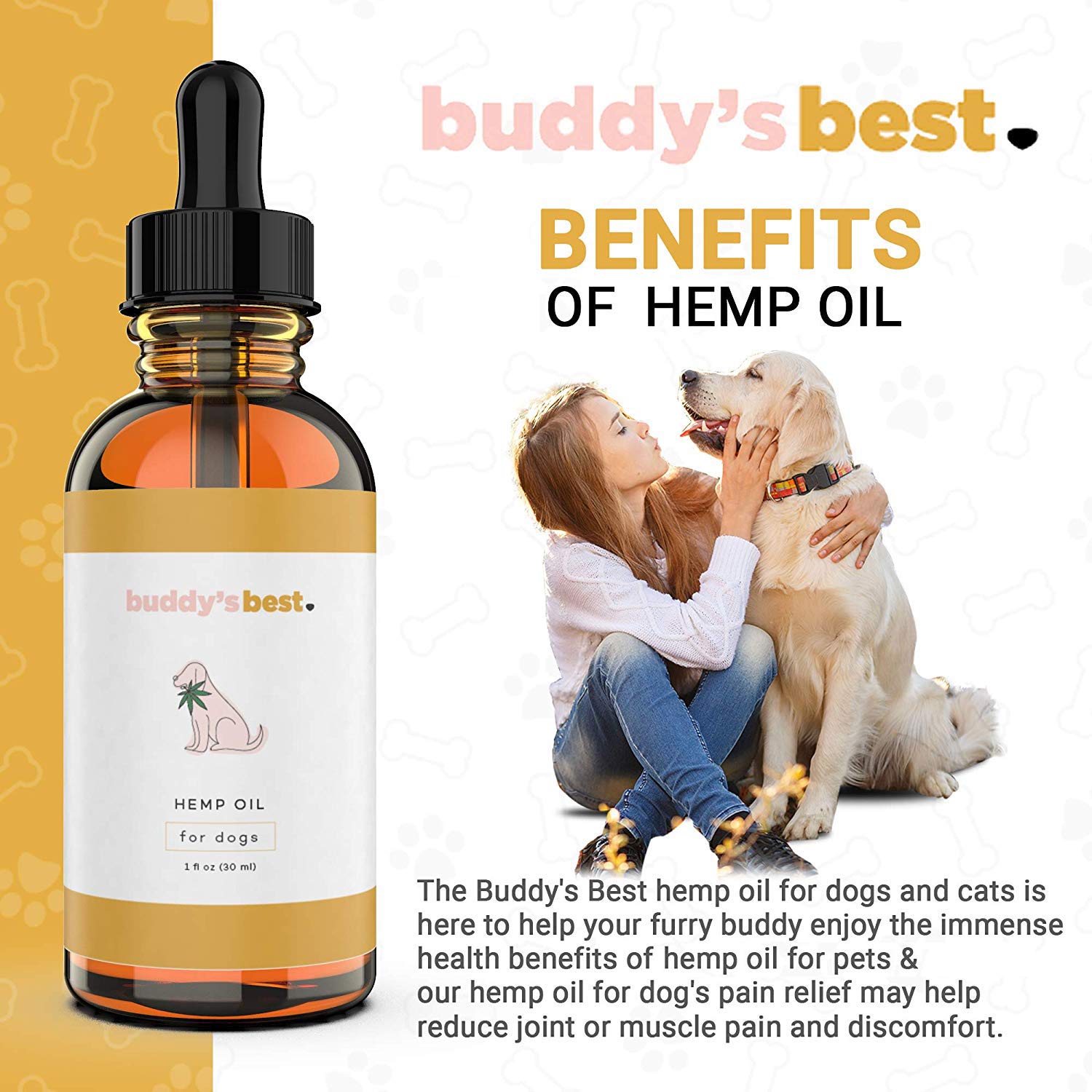 Buddy's Best Hemp Oil Treats for Pets - 100% Cold Pressed Hemp Seed Oil - Omega 3 & 6 for Hip & Joint Health, 2 x 1oz