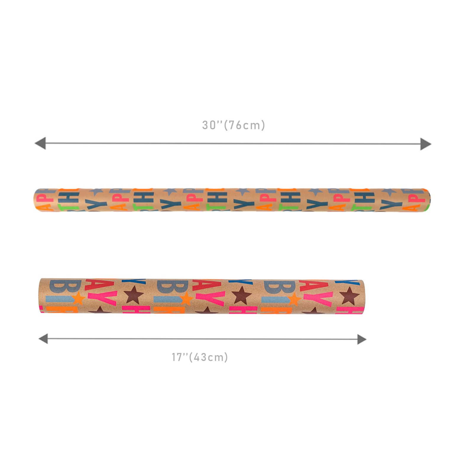 BIOBROWN Kraft Wrapping Paper Roll Colorful Text Happy Birthday Design Perfect for Birthday Holiday Wrap 17 inch X 33 feet