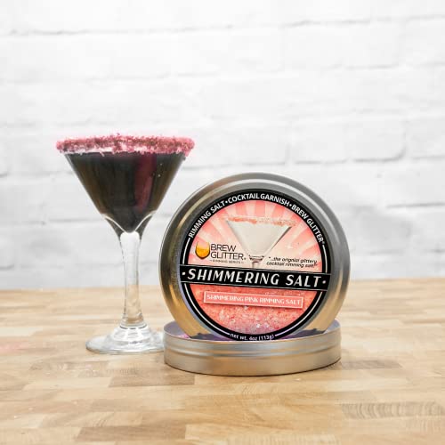 BREW GLITTER Shimmering Pink Cocktail Rimming Salt, Drink Rimmer for Beverages, Cocktails, Margaritas, Drinks, Kosher Certified, Vegan (4 oz, Shimmering Pink)