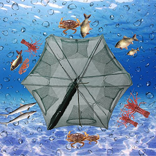Automatic Fishing Trap Net Nylon Foldable Fishing Bait Trap Fishing Gear for Crab Minnow Shrimp(6 Hole)
