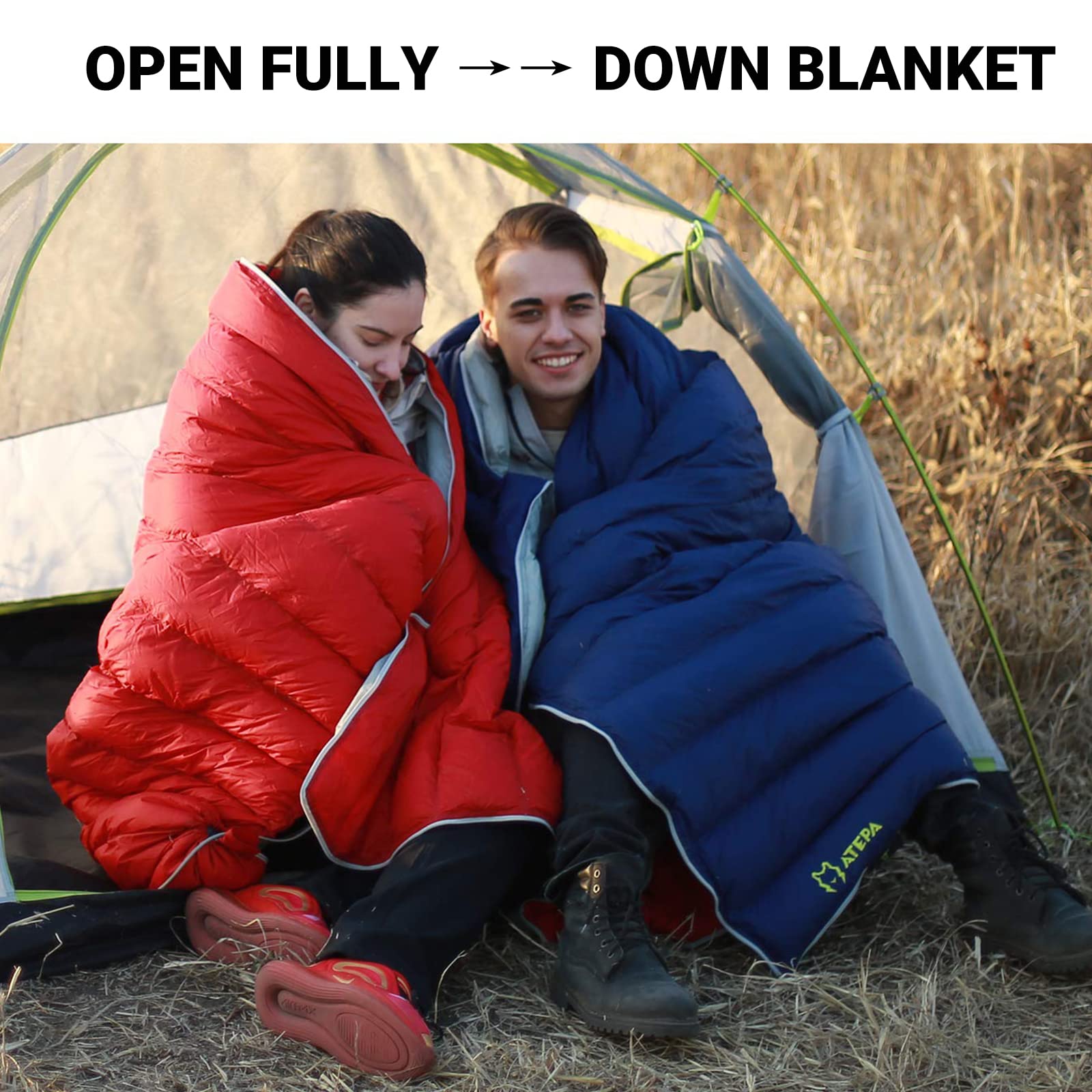 ATEPA Multipurpose Down Sleeping Bag, Lightweight Travel Camping Blanket, Packable Compact Sleeping Bag/Blanket with Compression Sack for Backpacking, Hiking, Grass, Outdoor, Indoor