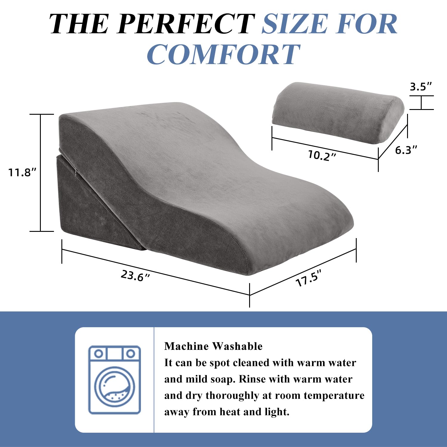 Axelrod 6PCS Orthopedic Bed Wedge Pillow Set, Post Surgery Foam for Back and Leg Pain Relief Comfortable & Adjustable Ortho Pillows- Anti Snoring, Heartburn, Acid Reflux & GERD Sleeping White Grey