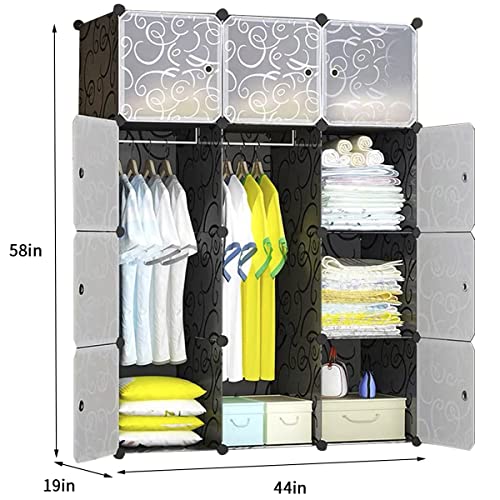 BRIAN & DANY Portable Wardrobe Closet - Cube Storage Organizer with 2 Hanging Rails, Modular Wardrobe for Space Saving, Bedroom Armoires for Toys, Shoes, Clothes - 12 Cubes