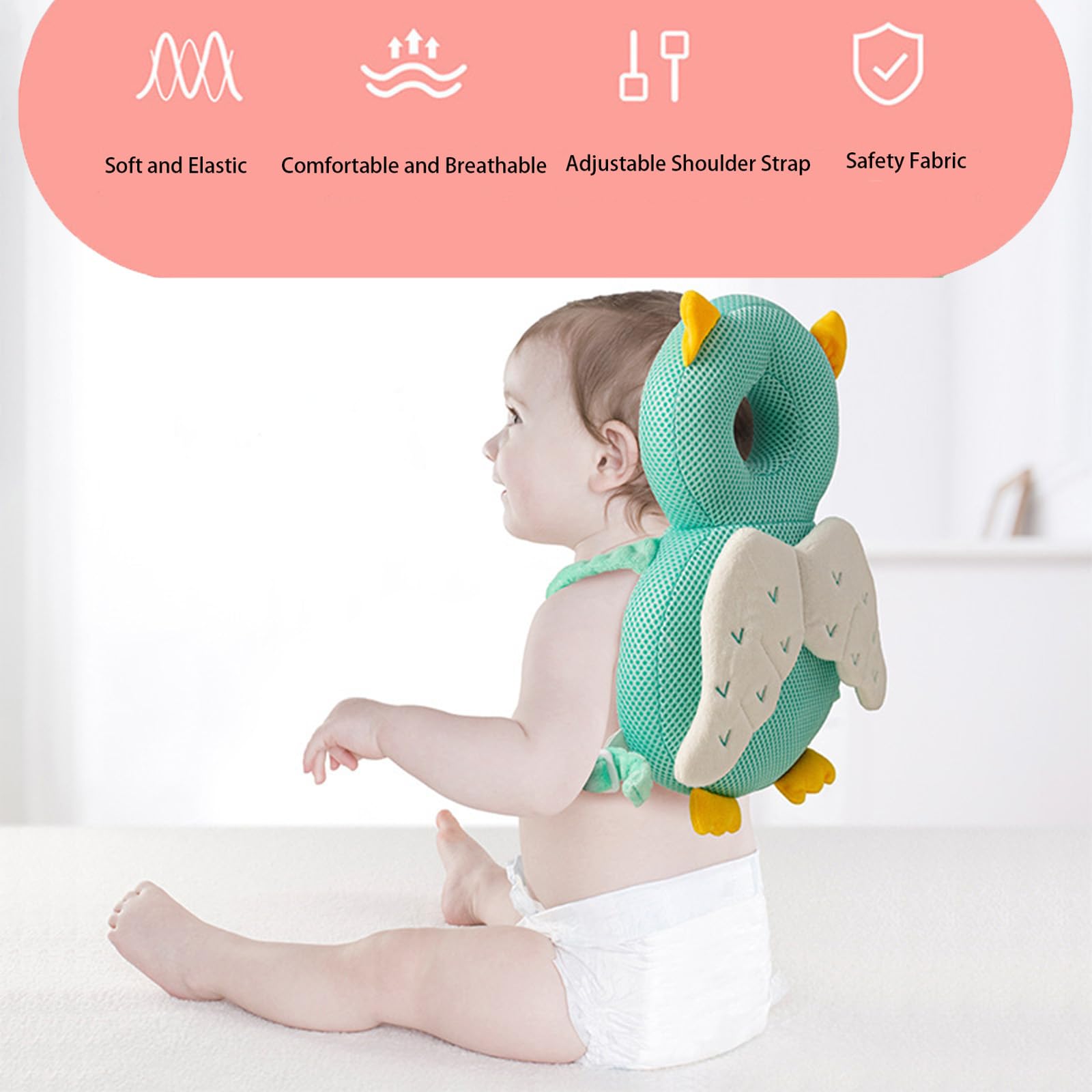 Baby Walker Head Protector Toddler Adjustable Baby Head Protection Backpack Wear Safety Pad (Yellow Lion)
