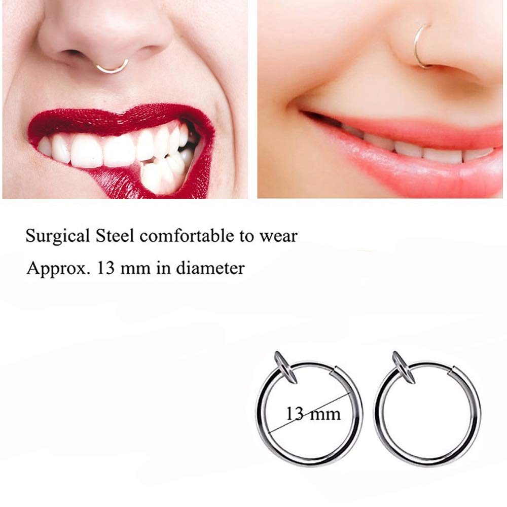 Alisaso 12pcs Punk Clip on Fake Nose Lip Hoop Rings Earrings Body Piercing(Color Random)