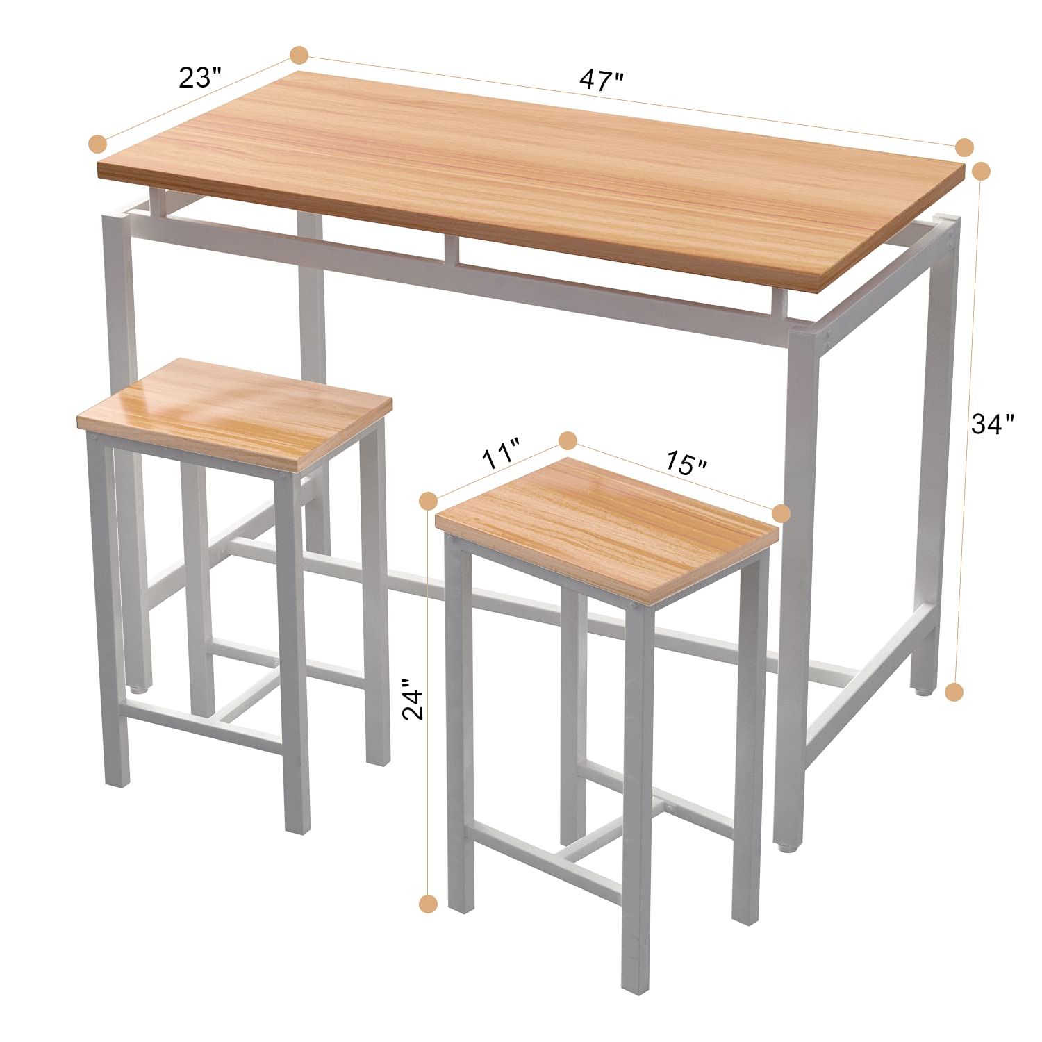 AWQM Bar Table and Chairs Set Modern Counter Height Pub Table with 4 Chairs 5 Pieces Dining Table Set Home Kitchen Breakfast Table Perfect for Bar, Breakfast Nook and Kitchen, Oak