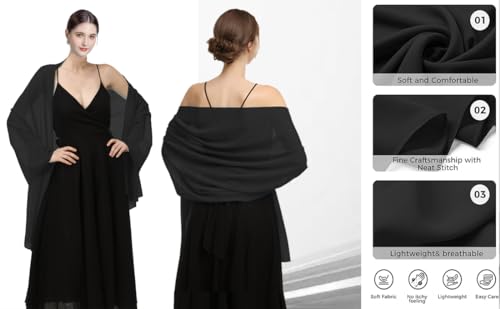 Baoqiya Women's Scarf Shawls and Wraps for Evening Dress Chiffon Shawl Soft Elegant Silky Pashmina Wedding Bridal Scarves(Champagne, 79"×29")