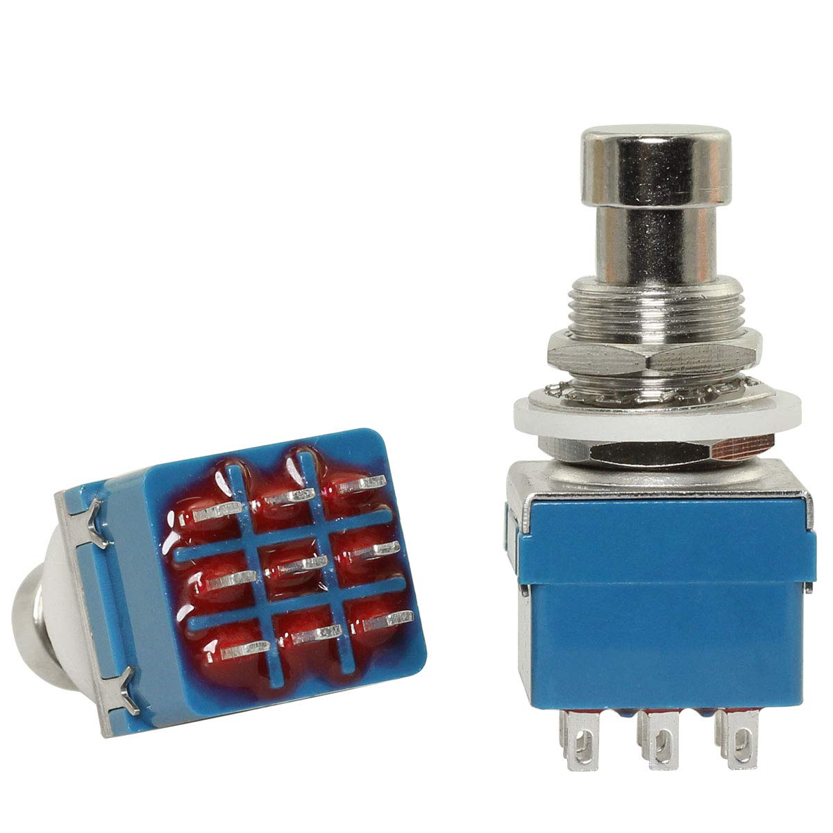 MEETOOT 2pcs 9 Pin 3PDT Effector Button Brush Box True Bypass Guitar Effects Pedal Box Stomp Foot Metal Switch