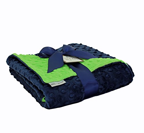 MEG ORIGINAL Navy Blue & Lime Green Minky Dot Baby Blanket 972