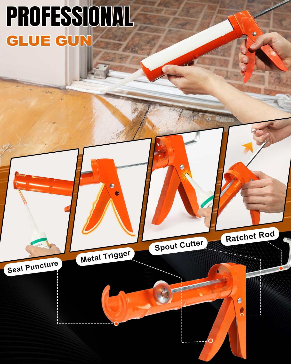 Holothurian Caulking Gun, Caulk Gun No Drip,Sealant Finishing Tool Grout Scraper for Kitchen Bathroom Window Sink Joint, 1/10 Gallon Cartridge, 10:1 Thrust Ratio