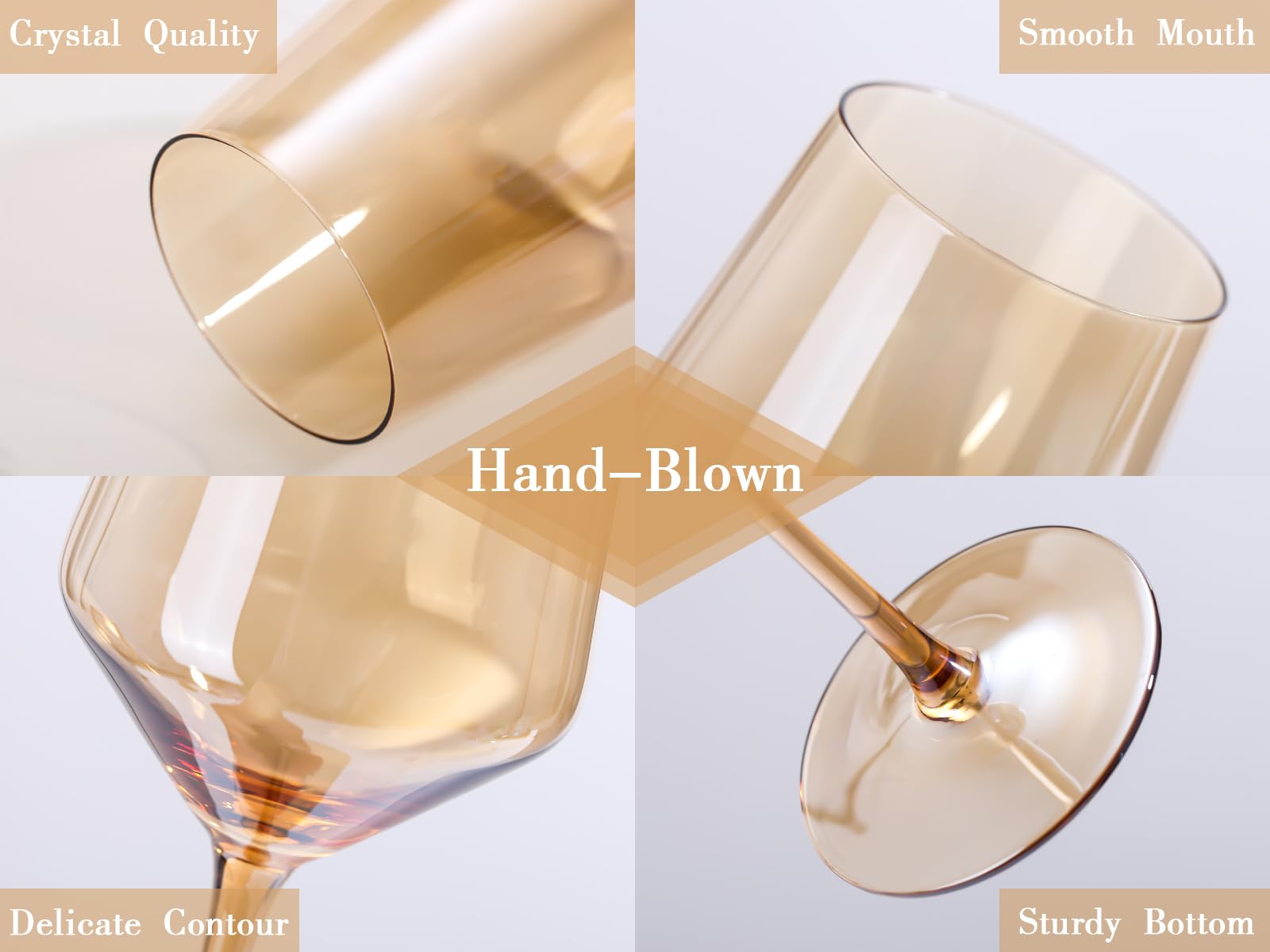 Amber Wine Glasses Set of 6-15oz Hand-Blown Long Stem Wine Glasses, Unique Wine Glasses Gift For Bar, Party