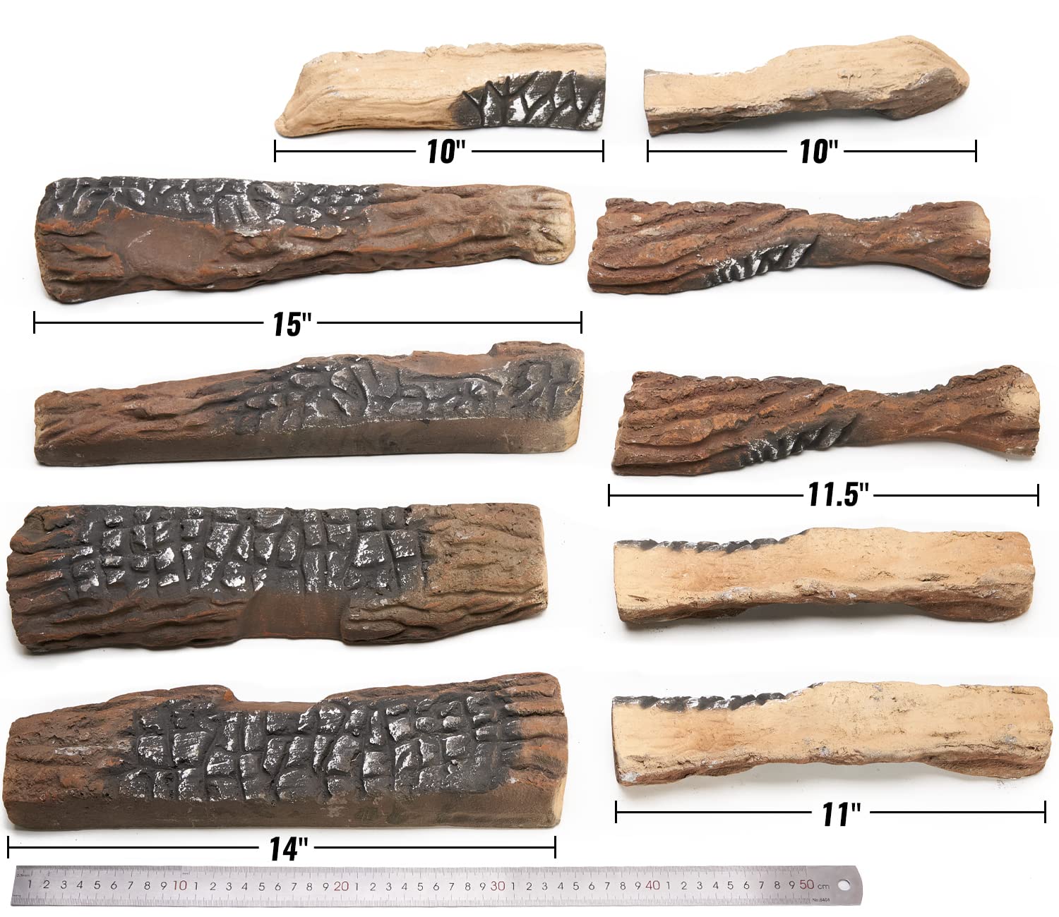BIOMAND Gas Log for Fireplace, 10 Peice Realistic Ceramic Wood Logs