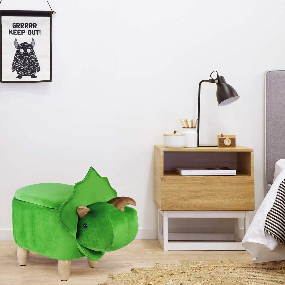 Animal Storage Ottoman, Upholstered Footrest Stool, Green Dinosaur Shape for Kids Ride-on, Cute Decorative Stool for Living Room/Kids Room, 1 Pack