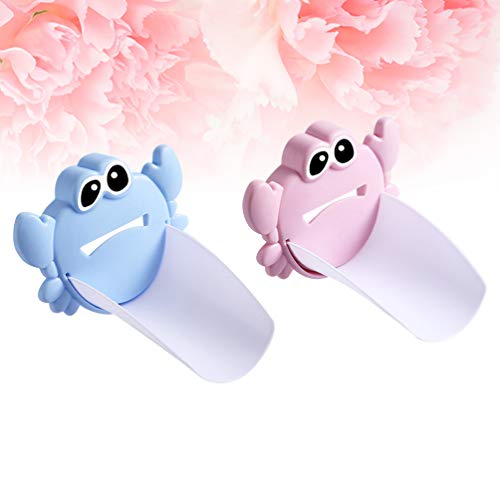 ARTIBETTER 2pcs Children Sink Handle Extender Crab Shaped Water Faucet Extension Helper for Toddler Babies Blue Pink