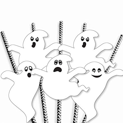 Big Dot of Happiness Spooky Ghost - Paper Straw Decor - Halloween Party Striped Decorative Straws - Set of 24