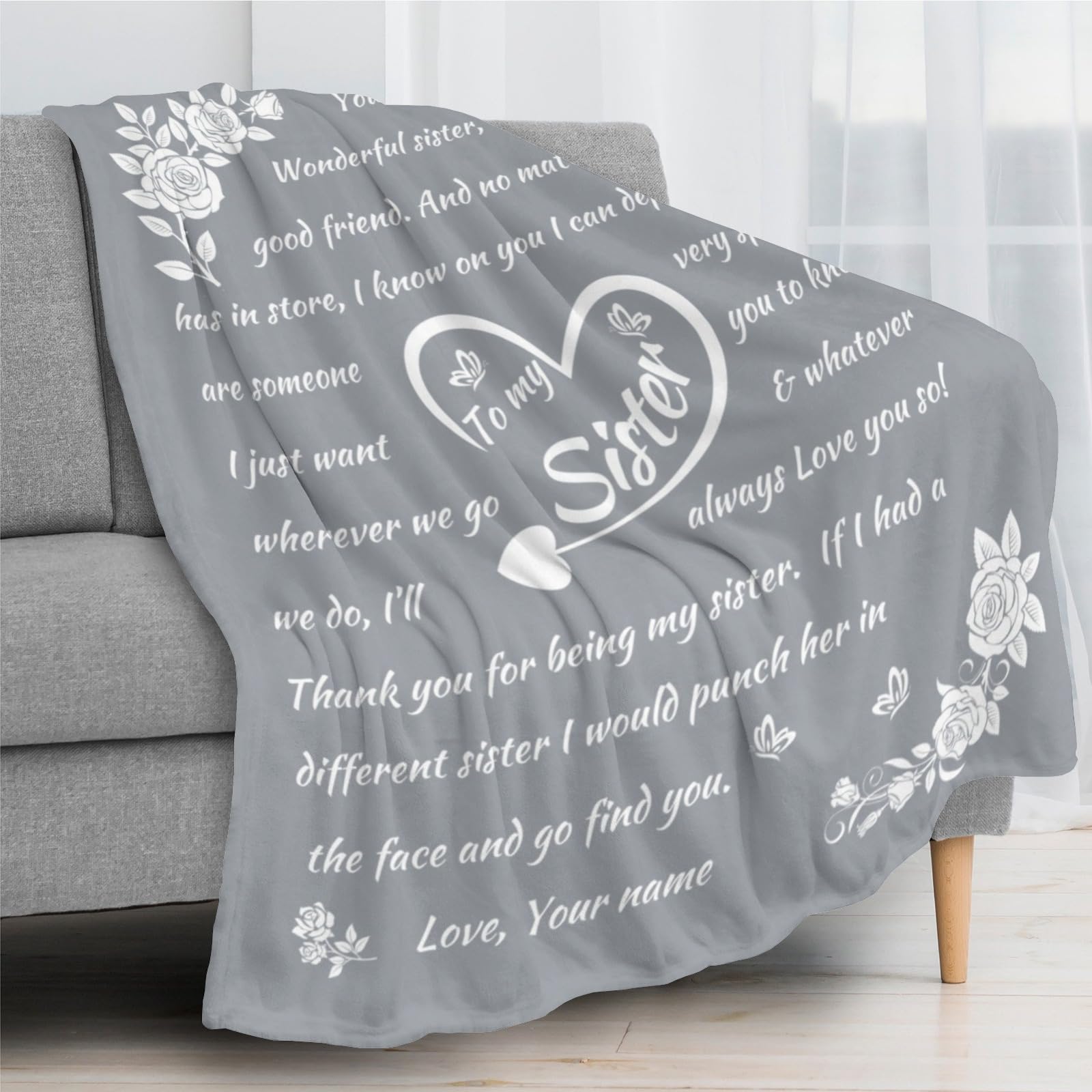 Personalized I Love Sister Blanket, Ultra Soft Micro Flannel Blanket for Bed Couch Living Room(Kids), 30" x 40"