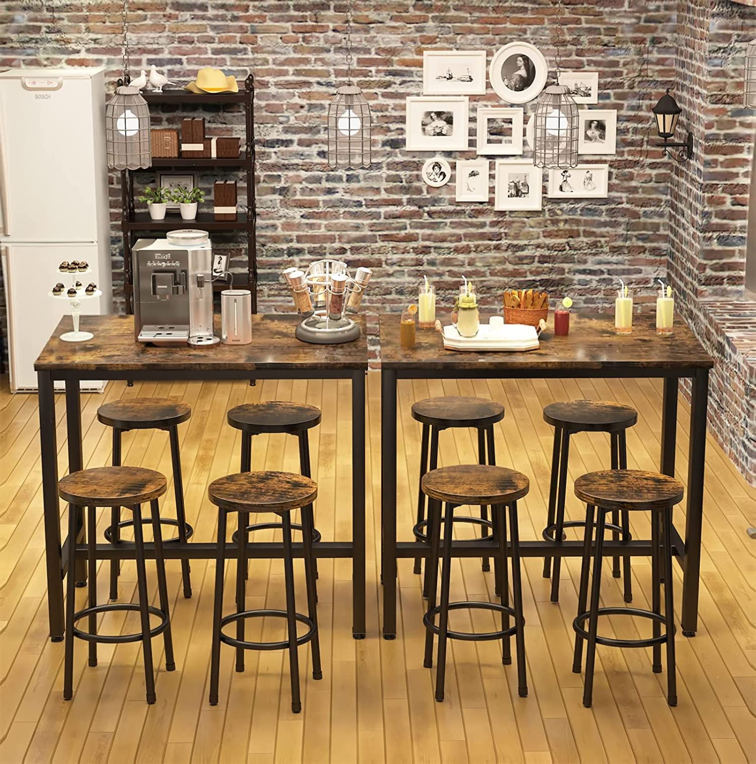 AWQM Pub Table and Chairs Set of 4, Industrial Counter Height Table with 4 Stools Small Dining Table Set for 4,Wooden Bar Table Set Dining Room Table Set for Small Spcae/Living Room,Rustic Brown