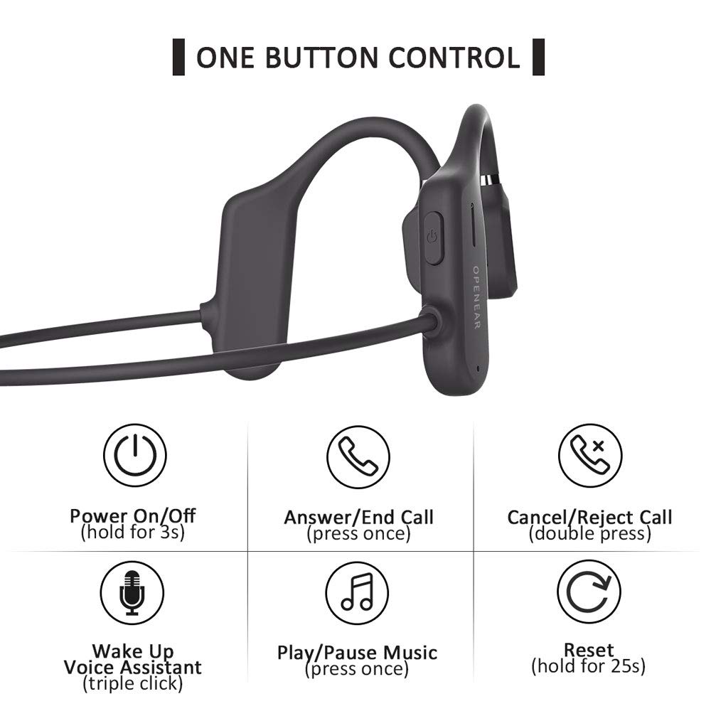 AS Open Ear Headphones with Mic,Bluetooth Sport Headset Waterproof IPX5 Ultra-Lightweight 6D Sound HD Phone Call