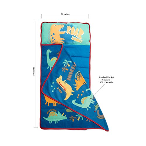 Baby Boom Funhouse Dinosaurs Kids Nap Mat Set β Includes Pillow and Fleece Blanket β Great for Boys Napping during Daycare or Preschool - Fits Toddlers, Blue