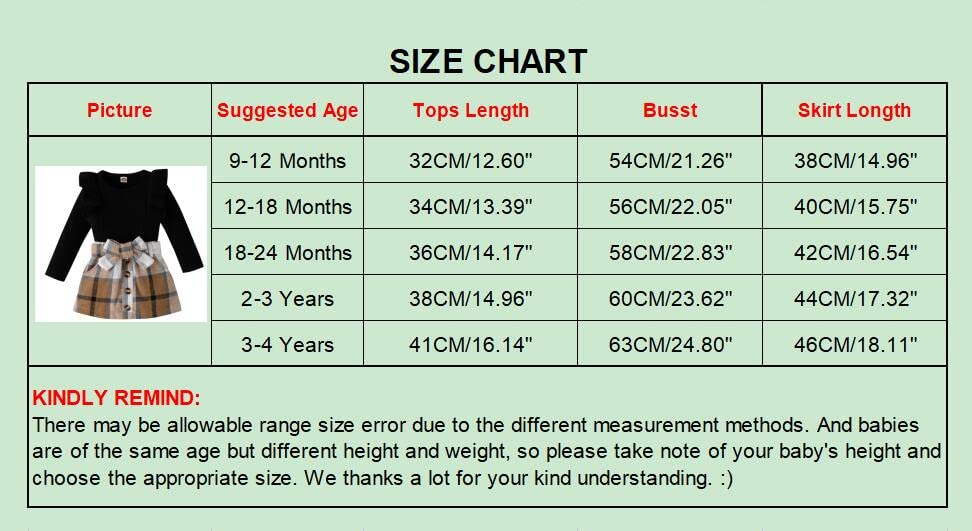 Amberetech Baby Girl Clothes Set Knitted Ribbed Ruffle Long-Sleeved Top and Aolid Color Button Skirt Fall Clothes Set (3-4Years)