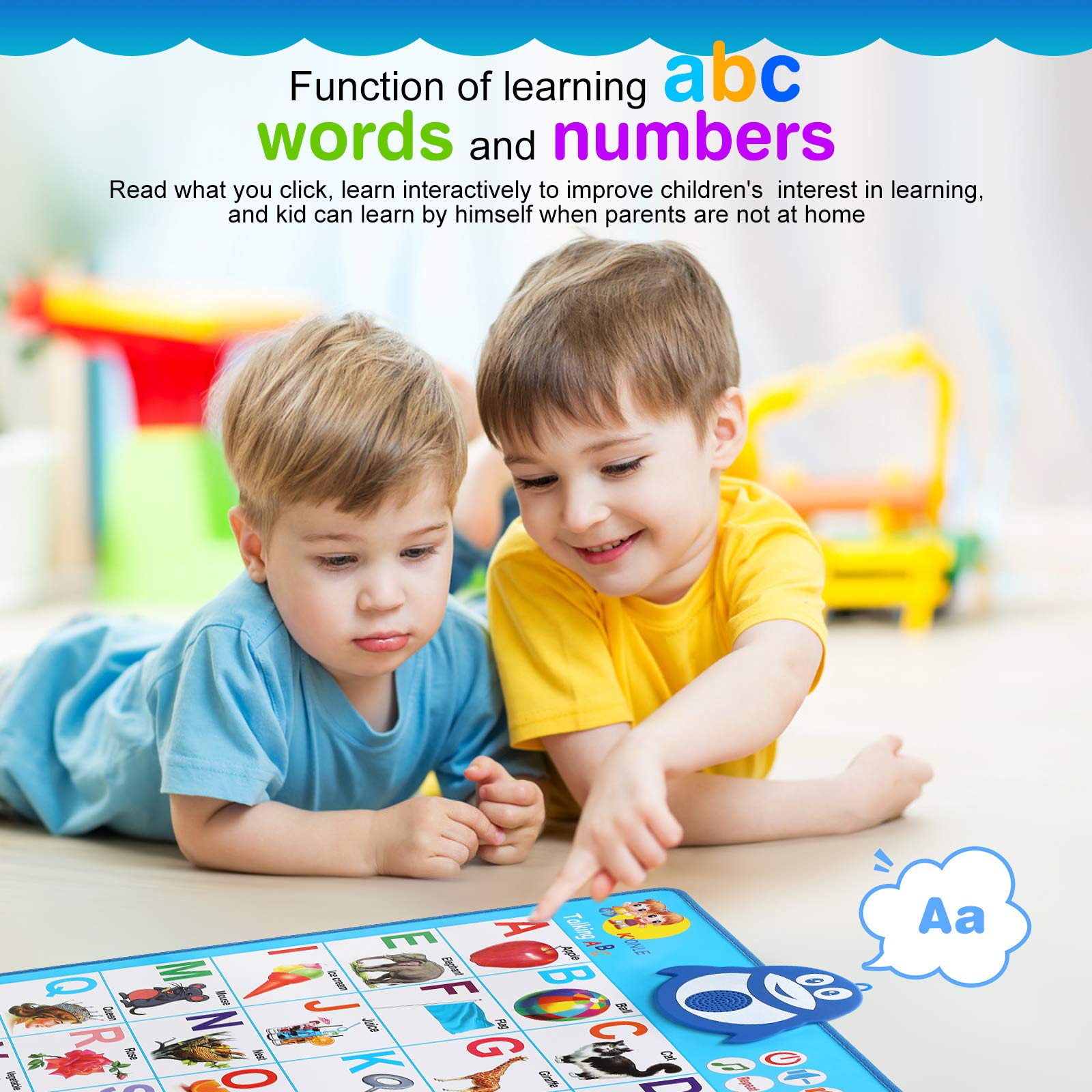 Paloura Alphabet Poster for Preschool Toddler and Kindergarten Kid Talking ABC & 123s & Music Electronic Interactive Wall Poster Learning Game & Educational Toy & Gift for 3 4 5 Year Old Girl & Boys