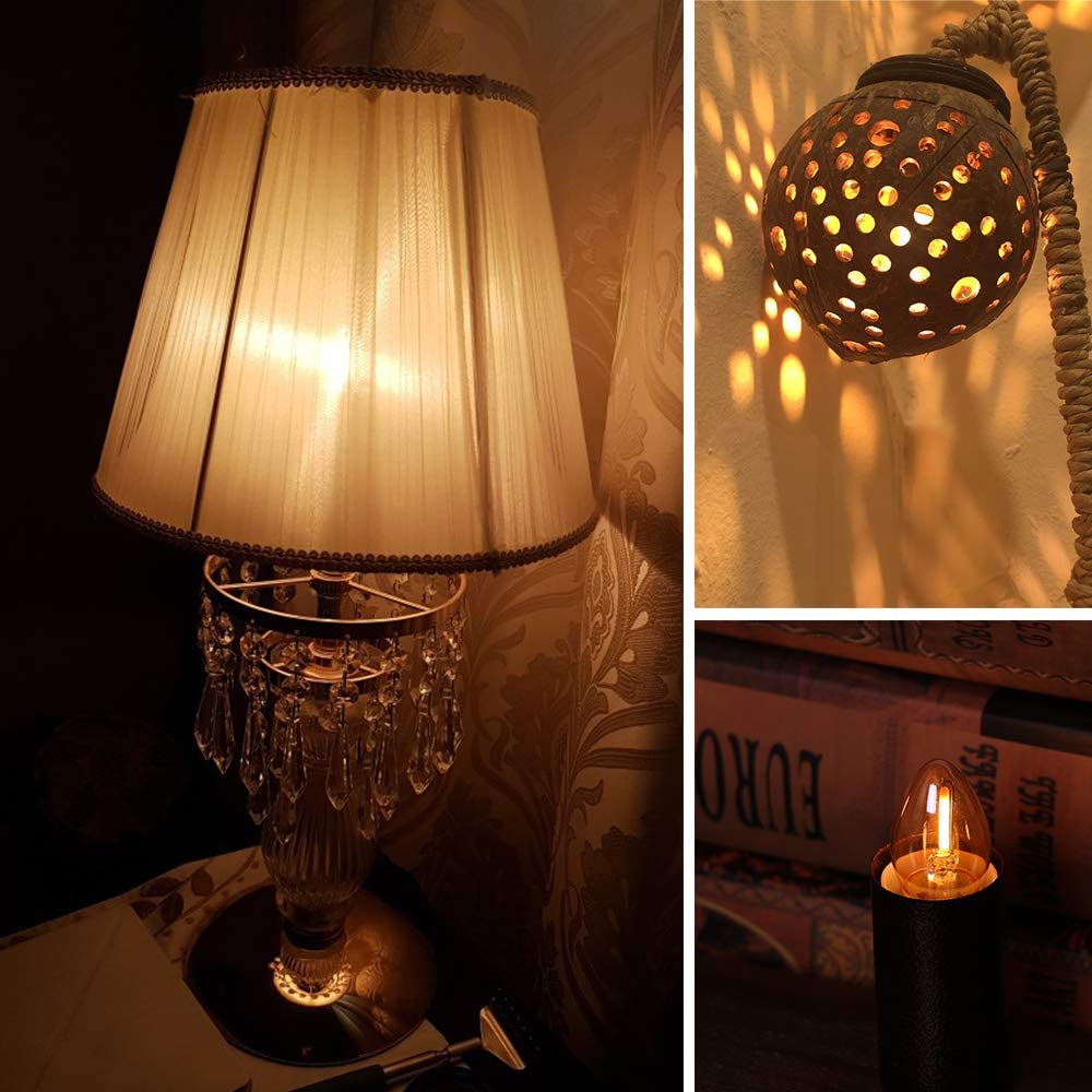 C7 LED Night Light Bulbs 0.5W, E12 Candelabra Base Candle Light Bulb Warm 2200K Equivalent 5W/7W Incandescent Bulb, Mini Light Bulbs for Chandelier Nightlight Salt Lamp Window Bulbs (2 Pack Gold)