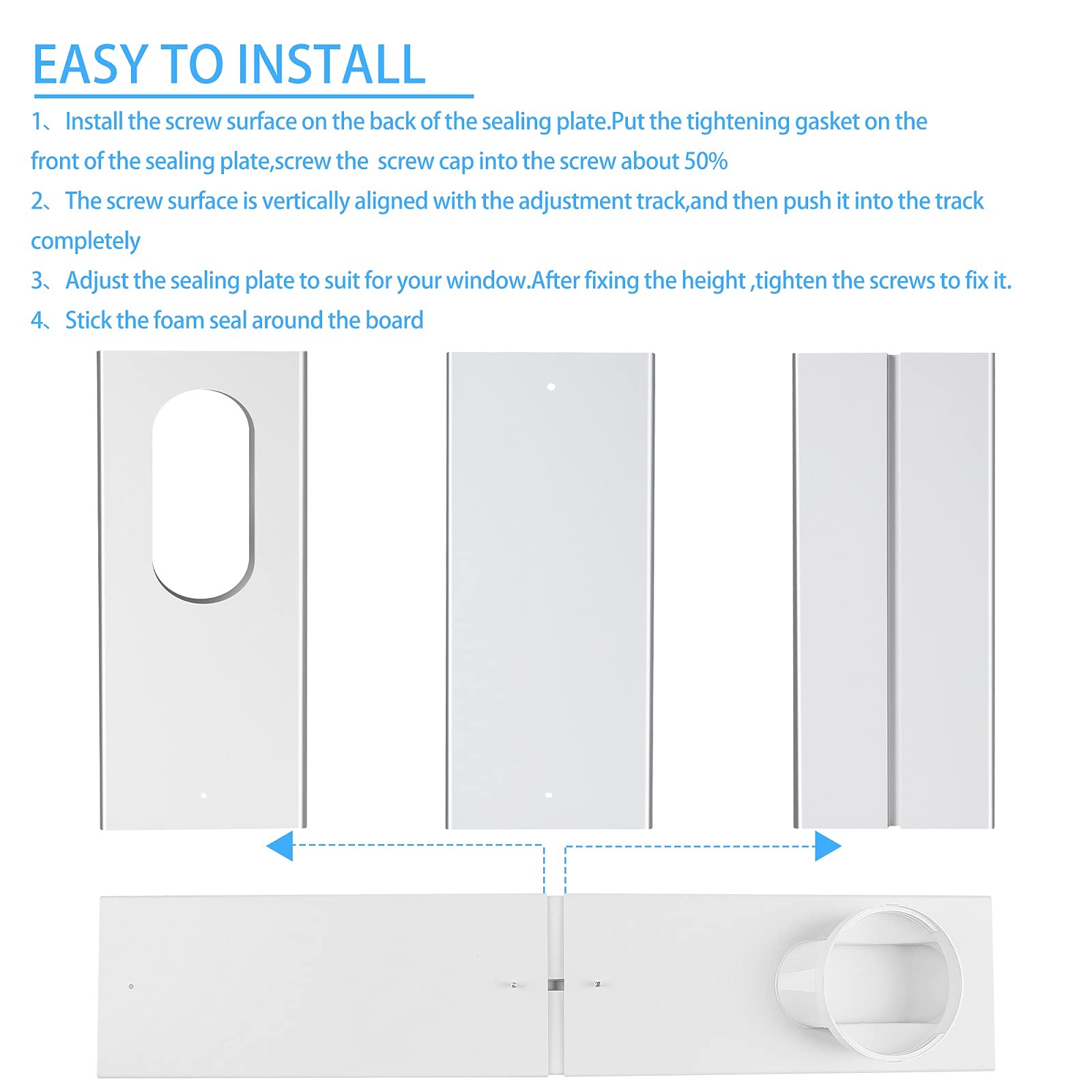 JTooloife Portable Air Conditioner Window Kit for AC Unit, Sliding AC Vent Kit Portable Window Slide Kit Plate Adjustable Length with Exhaust Hose Coupler(5.9 Inches)