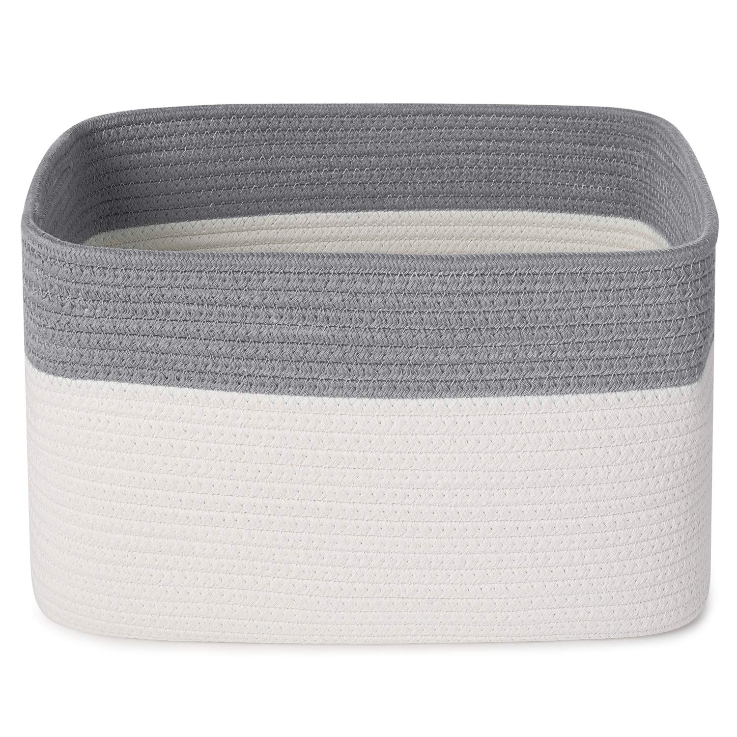 ANMINY 3PCS Woven Cotton Rope Storage Baskets with Handles Large Washable Basket Set Decorative Storage Bins Boxes Blanket Clothes Towel Laundry Organizer Containers - White/Gray