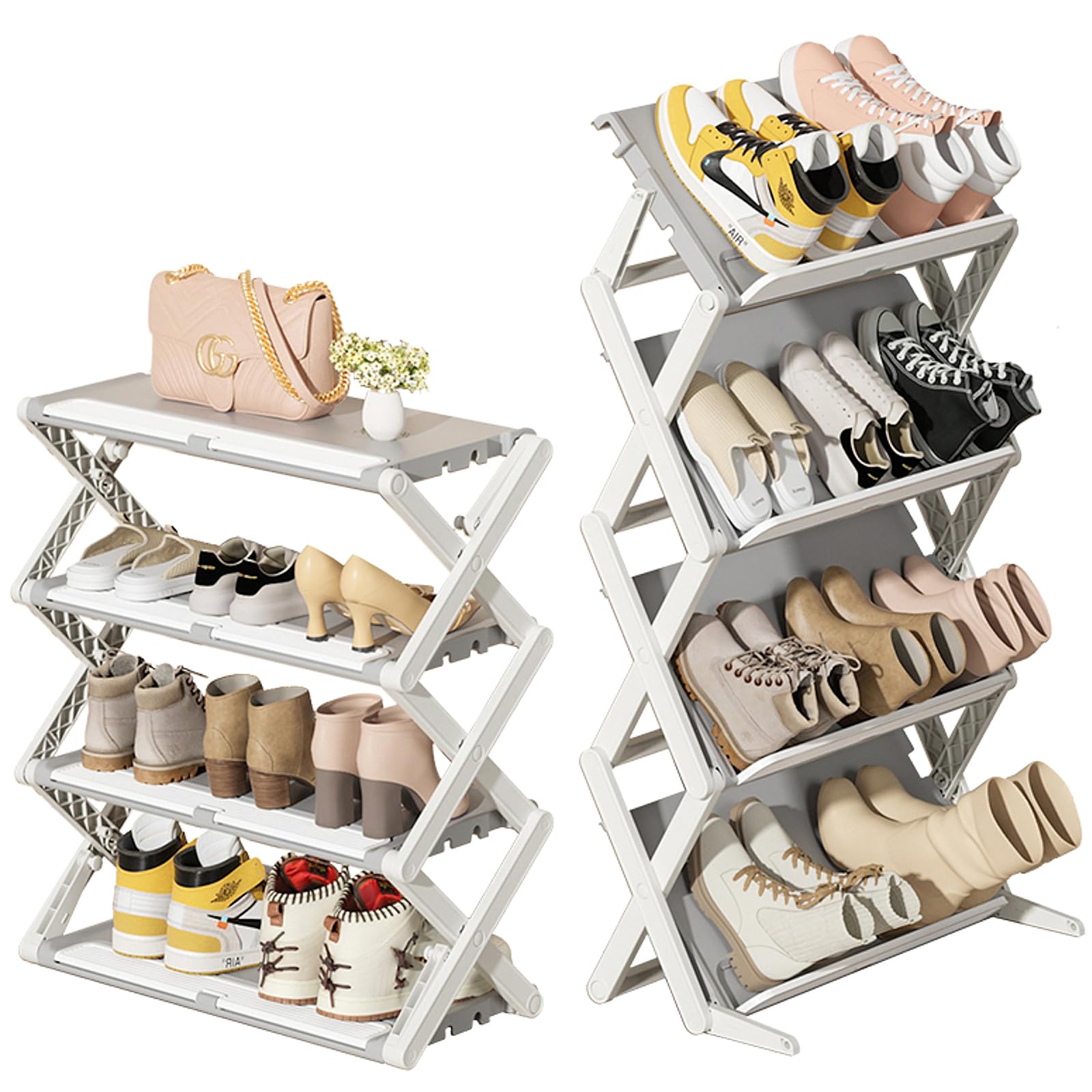 AyaLight Folding Shoe Rack - 3 Tier Shoe Storage Organizer with 2 Expandable Modes, Easy Assembly-Free Design, Portable and Space Saving for Easy Moving, Entryway, Bedroom, Door