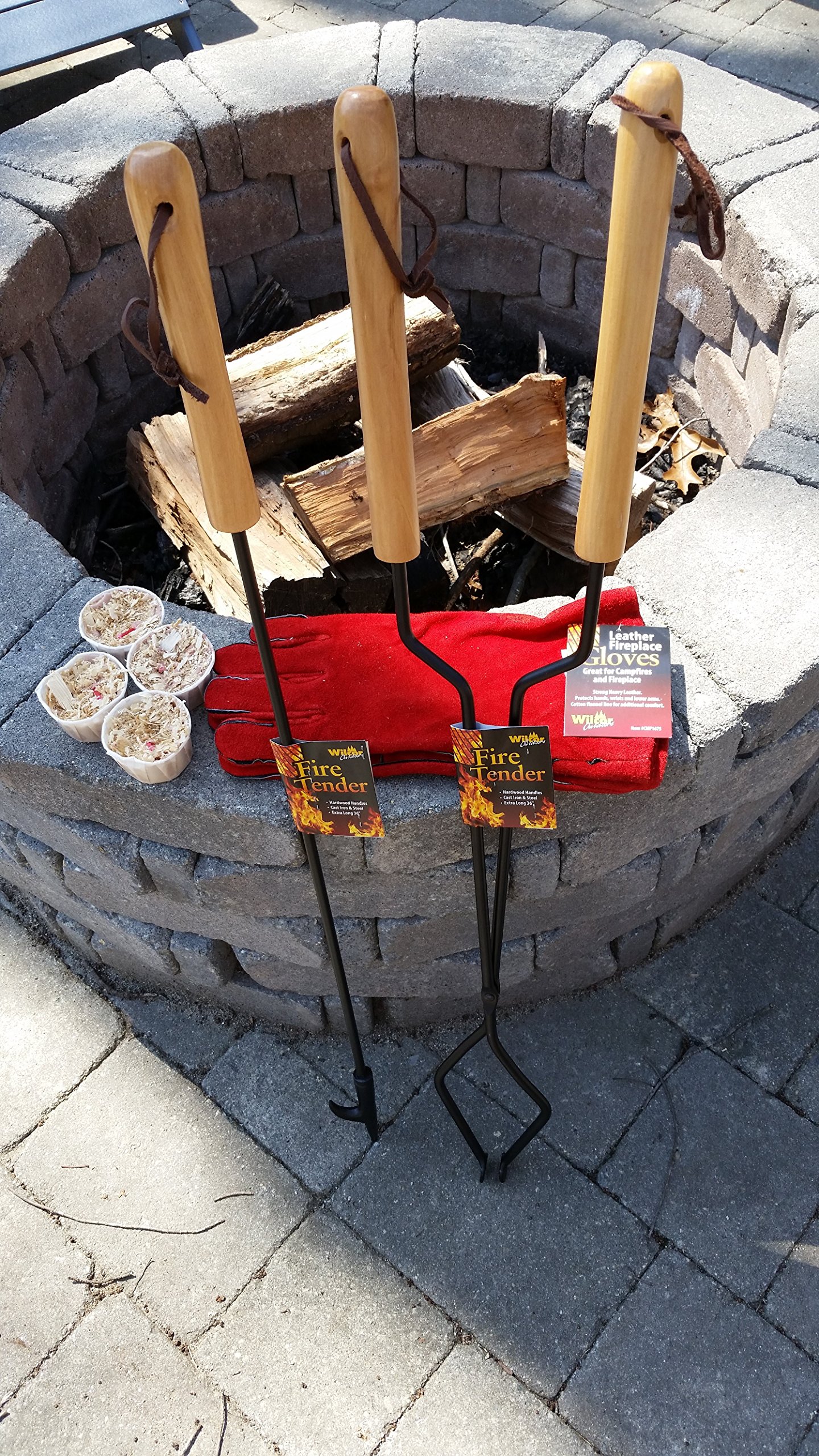 EXCURSIONS Journey To Health Fireplace Fire Pit Campfire Tool Gift Set – Firetender Tongs Poker Gloves and Firestarters