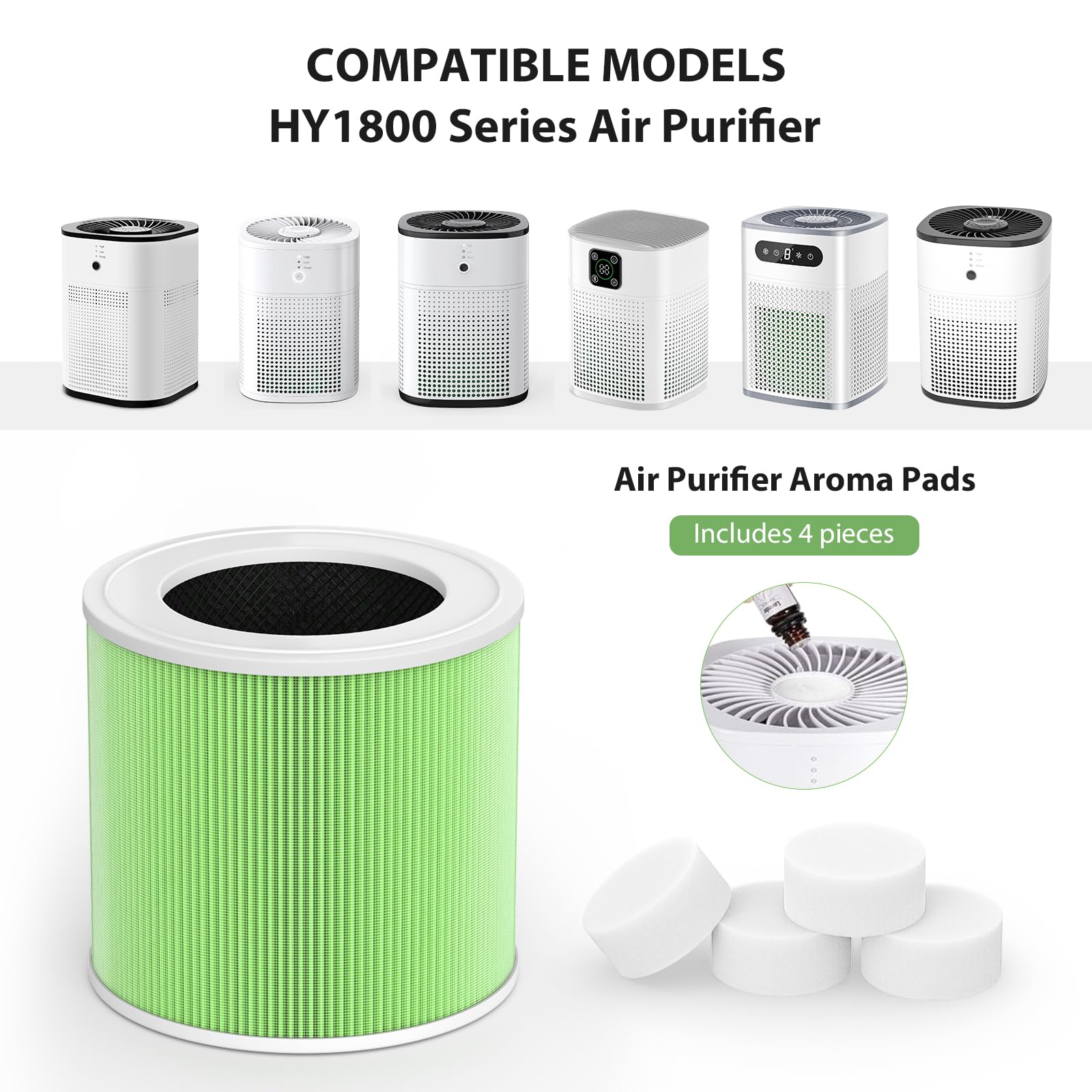 HY1800 Replacement filter Compatible with CHIVALZ/MORENTO/AYAFATO/IOIOW and Loytio Purifier, H13 True HEPA Filter with Extra 4-Pieces aroma pad