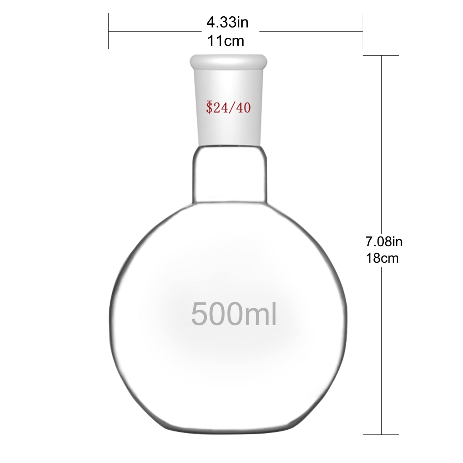 Borosilicate Glass Flat Bottom Boiling Flask, with 24/40 Standard Taper Outer Joint, 500ml