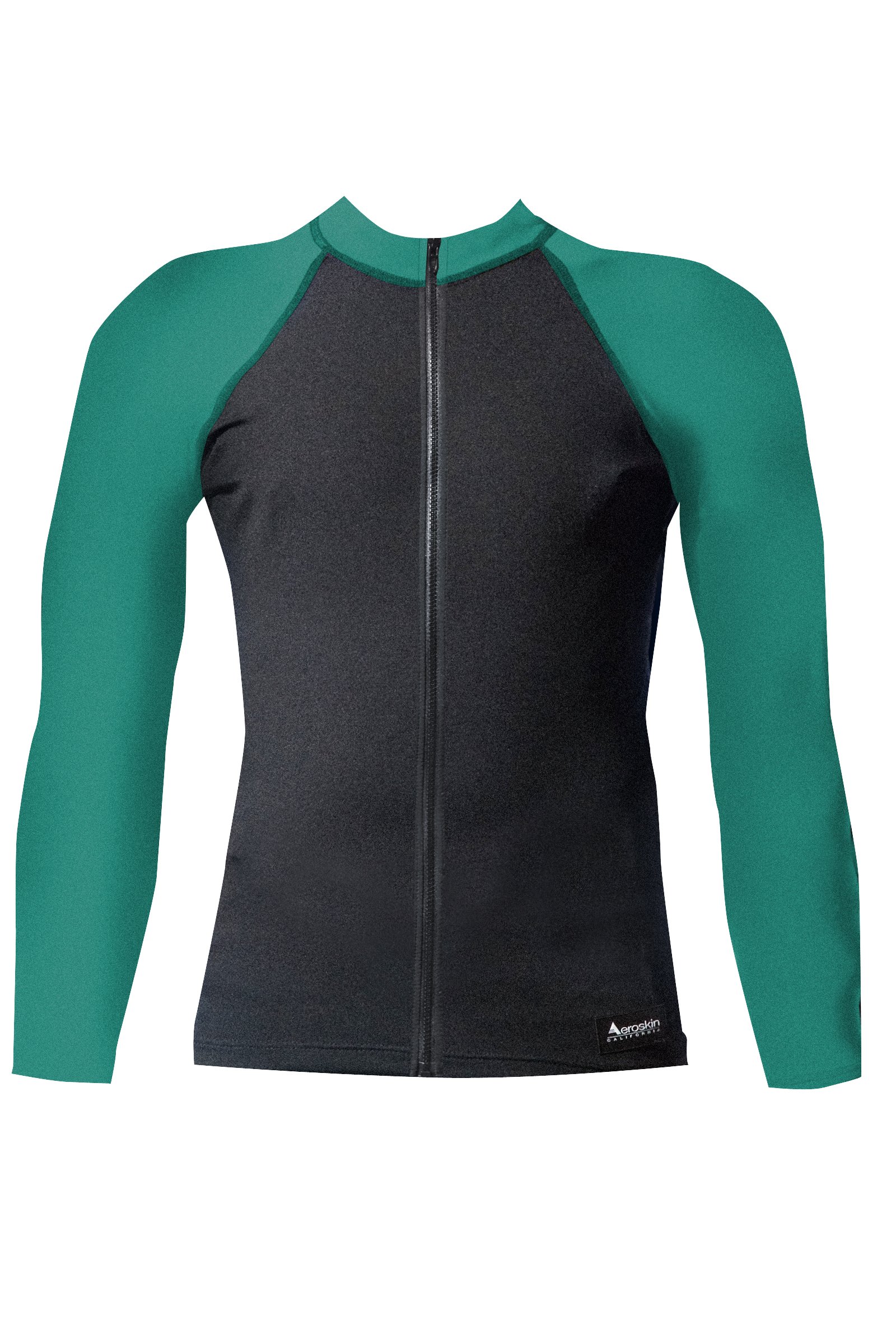 Aeroskin Raglan Long Sleeve Shirt with Color Accents, Fuzzy Collar and Front Zip (Black/Teal, X-Large)
