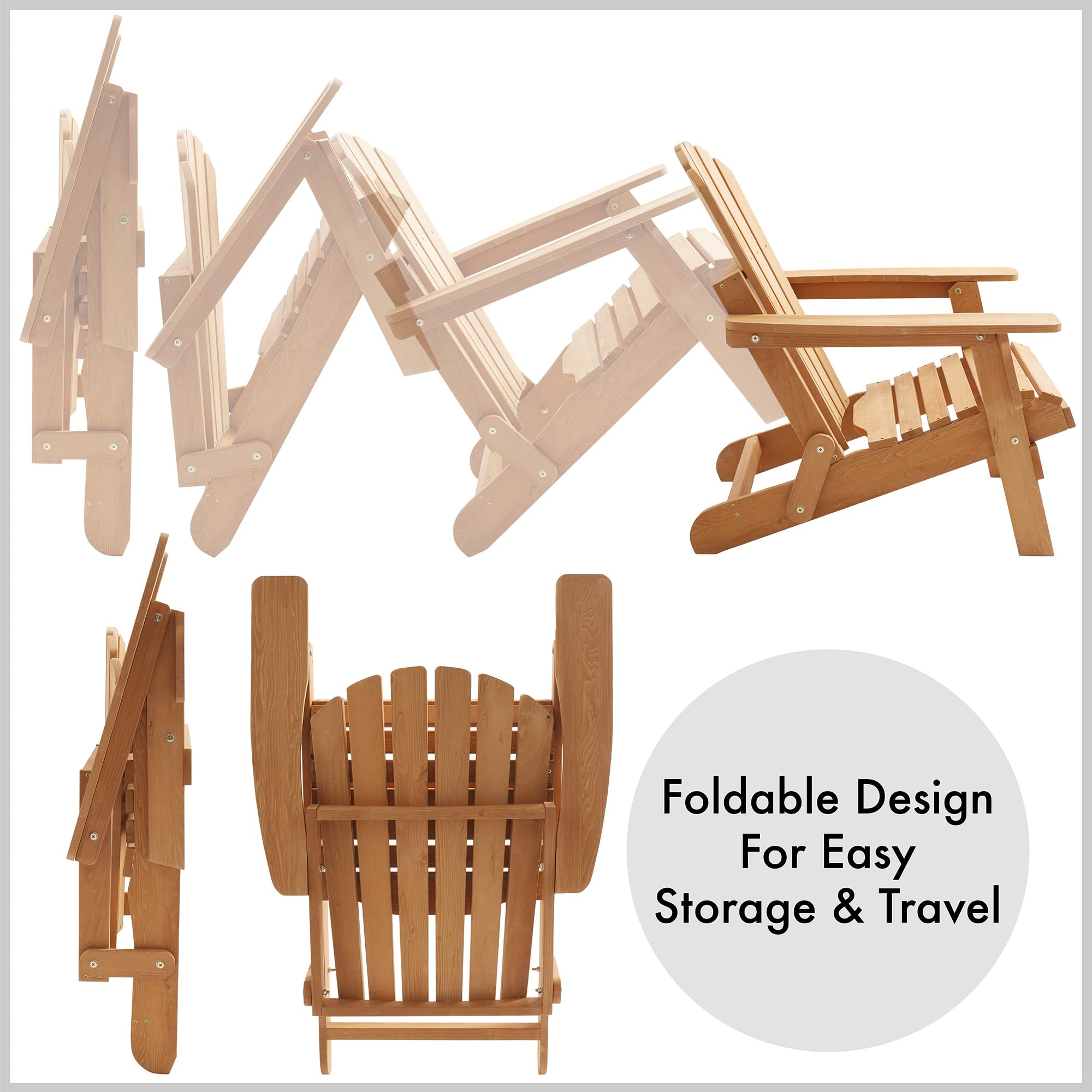 Casafield Oversized Folding Adirondack Chair, Set of 4 Cedar Wood Outdoor Fire Pit Lounge Chairs for Patio, Deck, Yard, Lawn and Garden Seating, Partially Pre-Assembled - Espresso
