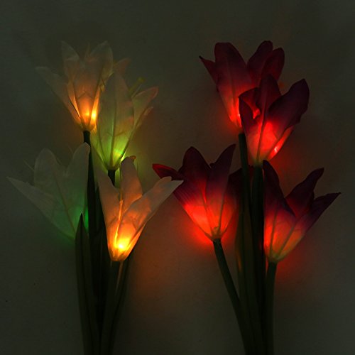 PBOHUZ Solar Flower Light-2Pcs Solar Power LED 4 Heads Calla Flower Night Lamp Light for Home Garden Lawn Decoration