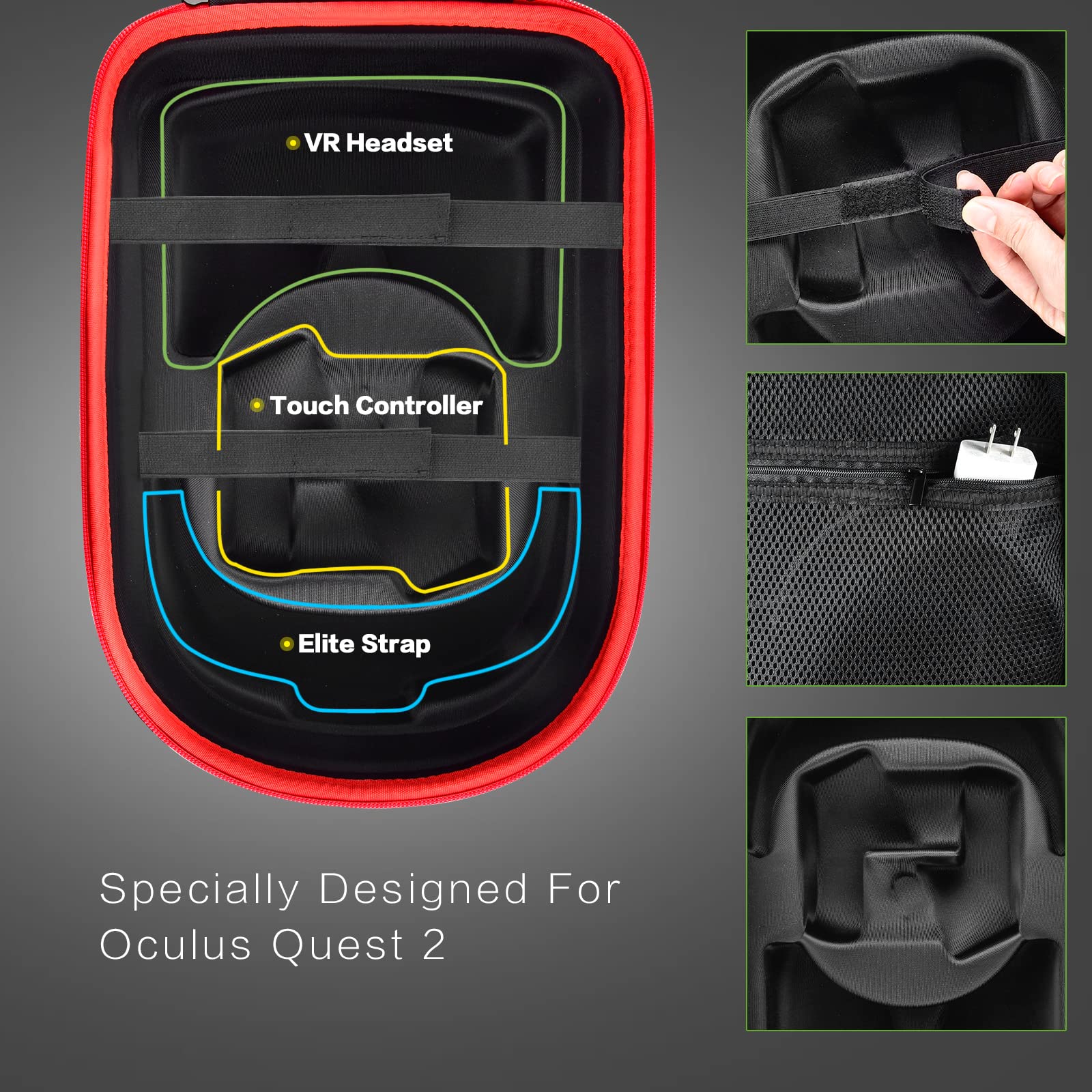 ALKOO Carrying Case Compatible with Oculus Quest 2 Accessories, for Meta Quest 2 VR Headset Silicone Cover, Face/Touch Controller Grip/Protective Lens Cover & Shoulder Strap for Transport Storage