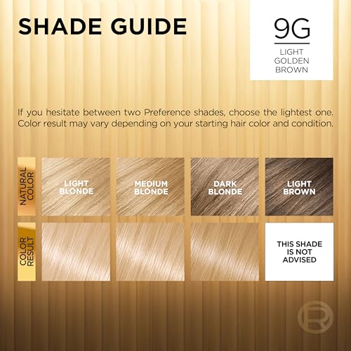 L'Oreal Paris Superior Preference Fade-Defying + Shine Permanent Hair Color, 9G Light Golden Blonde, Pack of 1, Hair Dye