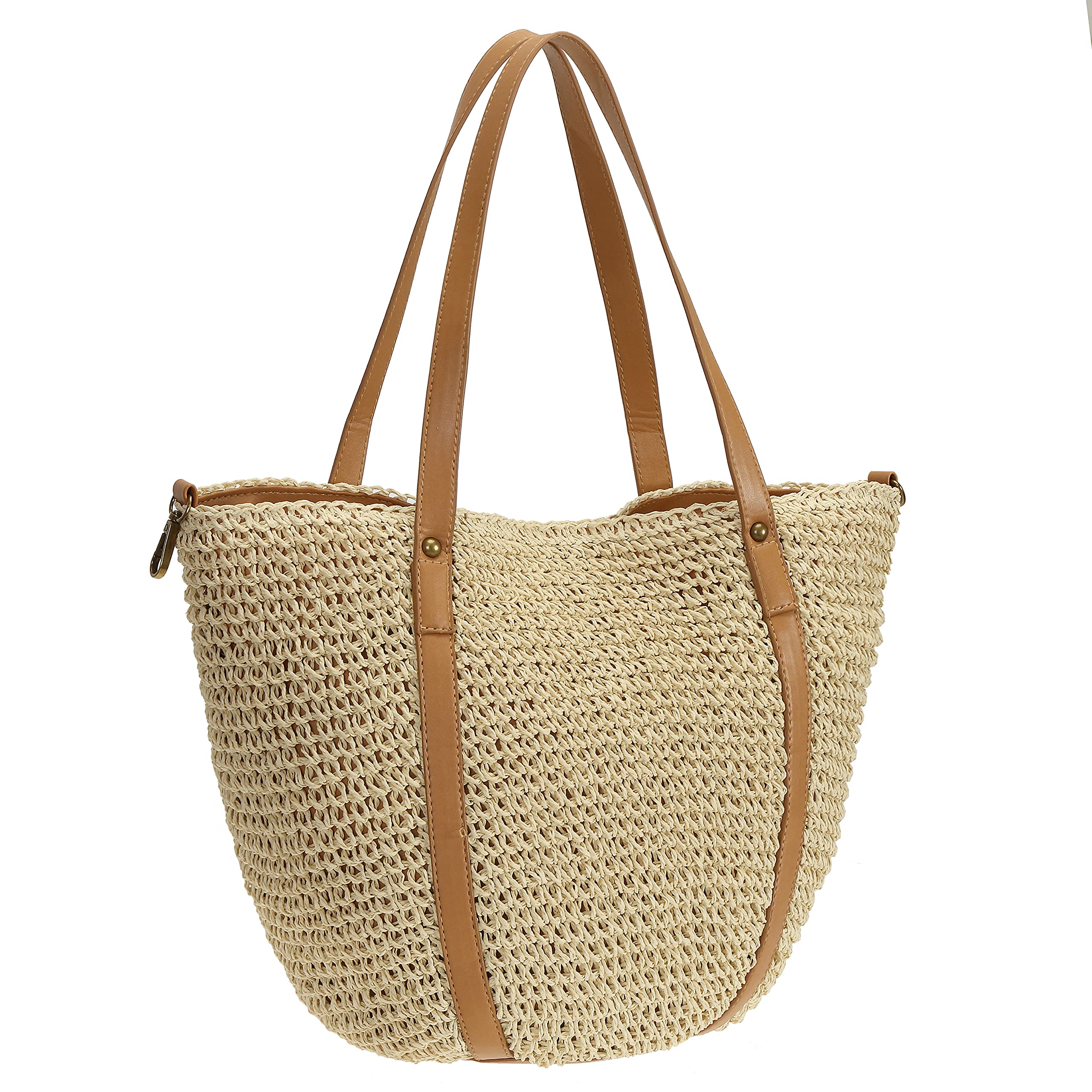 IN.RHAN Women's Handbag Large Straw Handmade Rattan Multi-functionWeave Shoulder Bag Beige