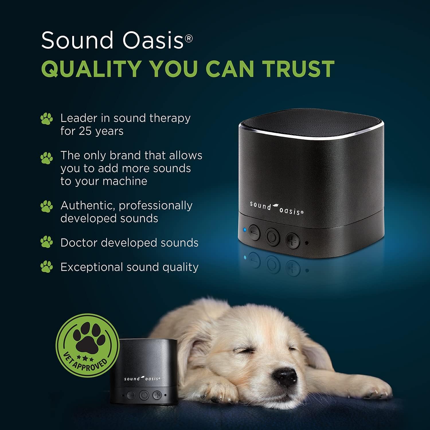 Sound Oasis Pet Bluetooth Sound Machine, 20 Dr Developed Calming Sounds to Soothe, Relax, Separation, Anxiety, Stress Relief, Sleep for Canine, Puppy, Dog, Cat for Storms, Fireworks, Barking, Travel