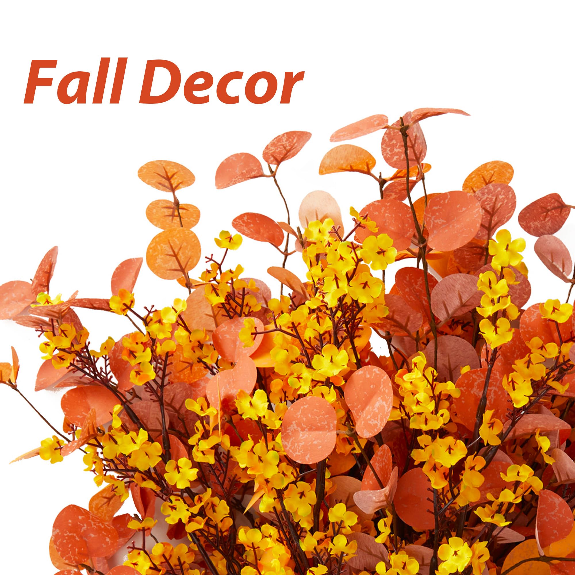 Anna's Whimsy 8 Pcs Artificial Eucalyptus Stems and Fake Babys Breath Flower Fall Decorations Fall Leaves for Fall Home Decor