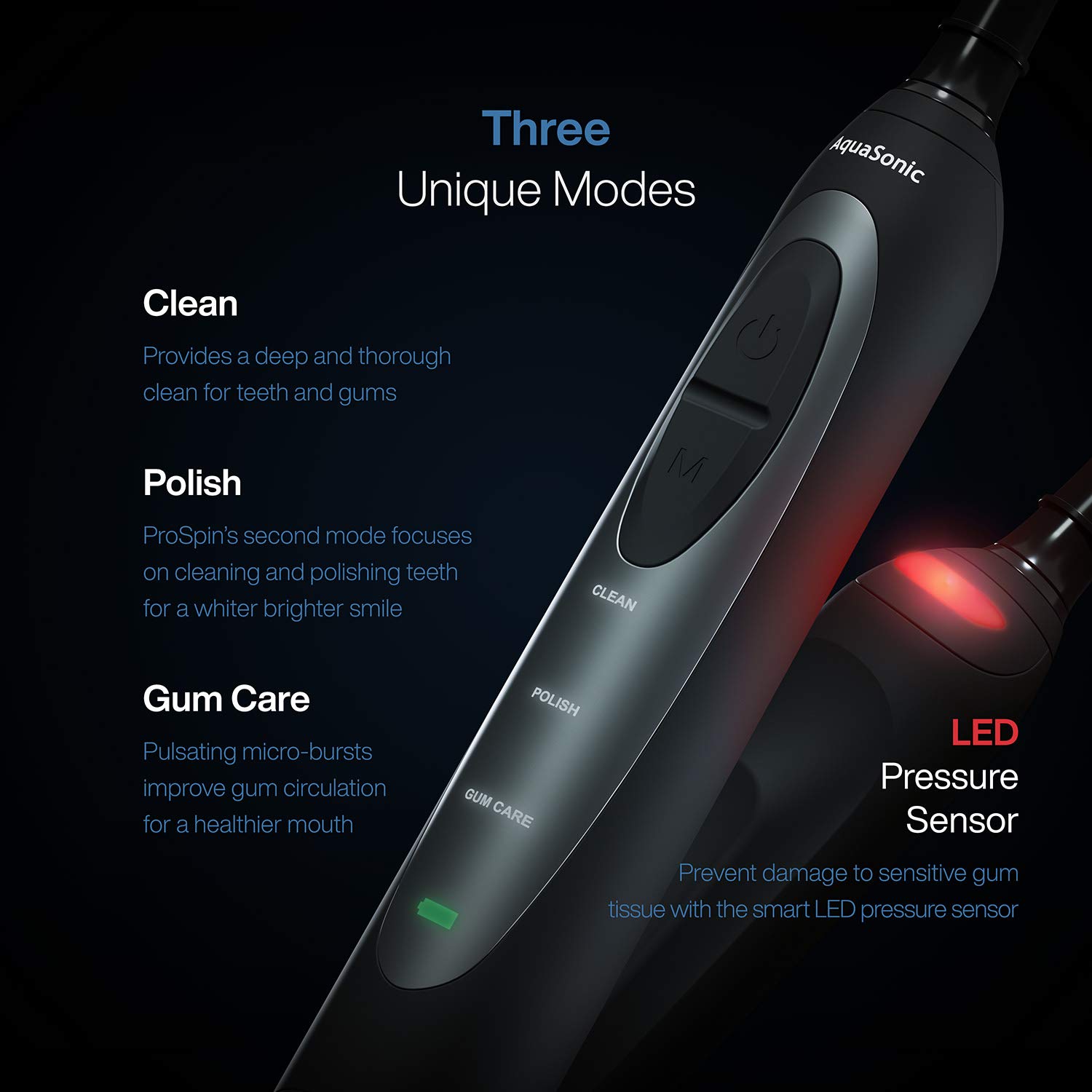 Aquasonic ProSpin Electric Toothbrush, Blue, Battery Powered, Unisex-Adults, 6 Dual-Action Brush Heads, Wireless Charging Dock, Custom Travel Case