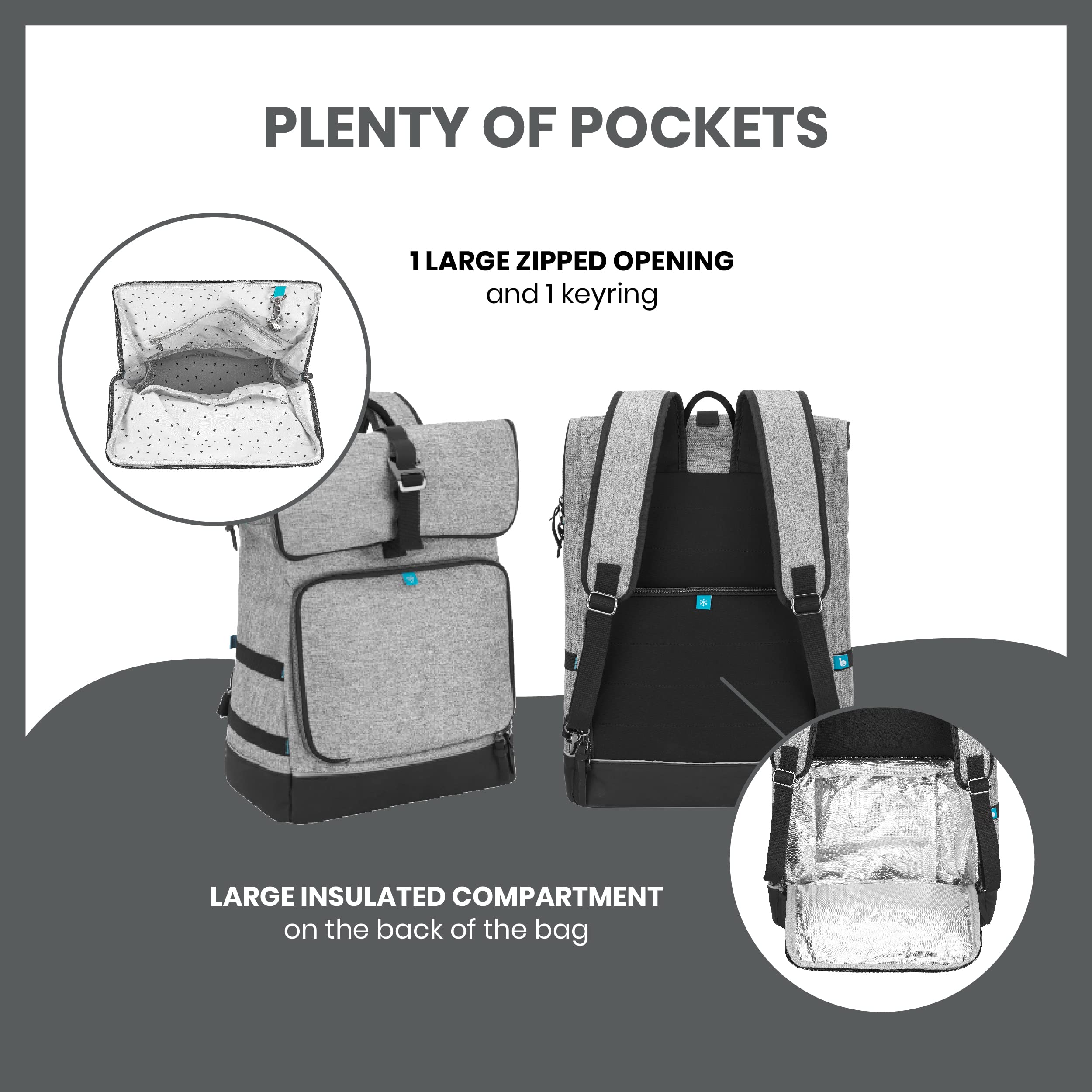 Babymoov Sancy Diaper Bag Backpack | Unisex Back Pack With Heavy Duty Roll-Top Closure, Large Insulated Compartment, Changing Pad And Accessories