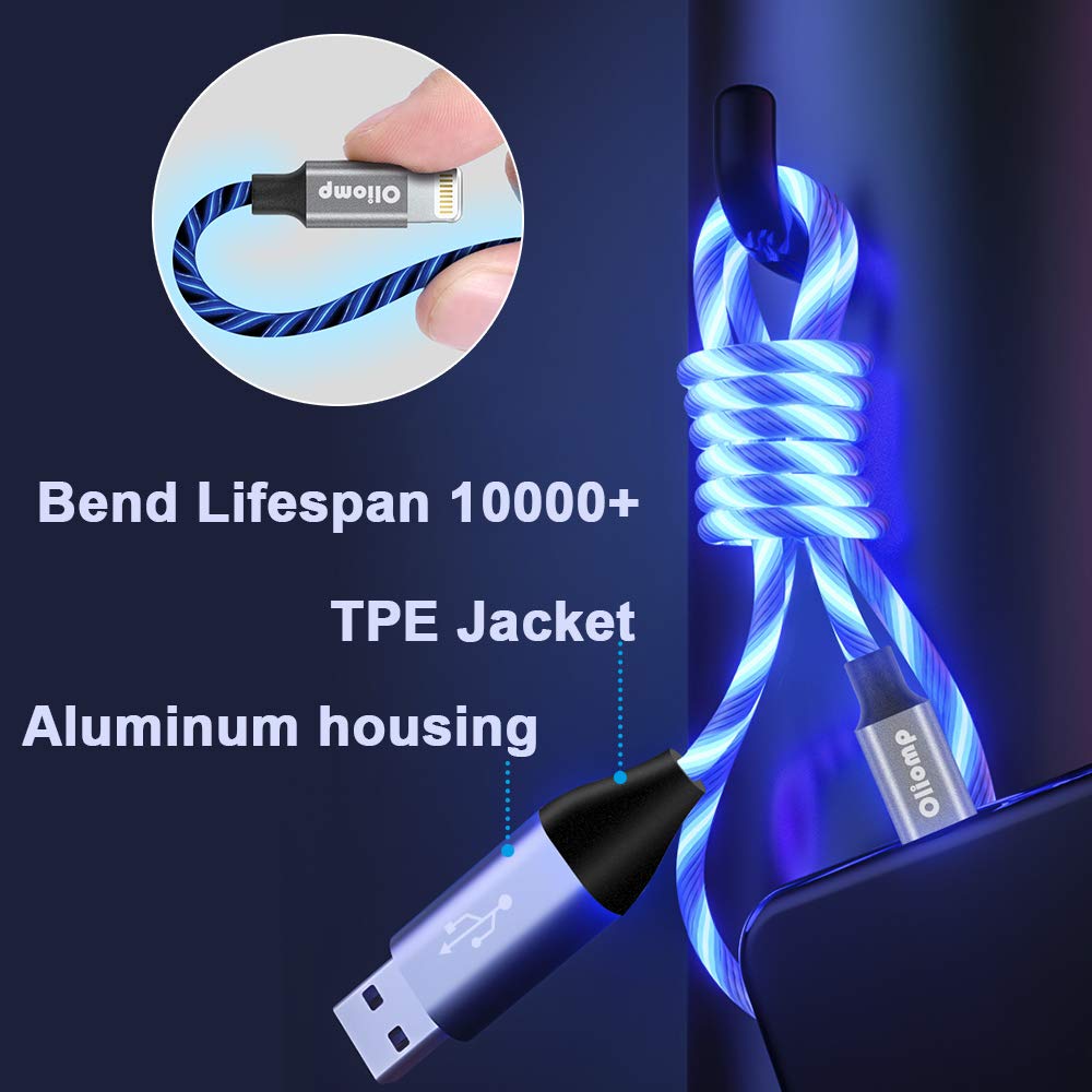 Oliomp iPhone Charger Cable, Apple MFi Certified 3ft LED Light Up Lightning Cable USB Fast Charger Cord High Speed Data Sync Transfer Cord for iPhone 14/13/12/11/11Pro/Max/XS/XR/X/6/7/8 (Blue)